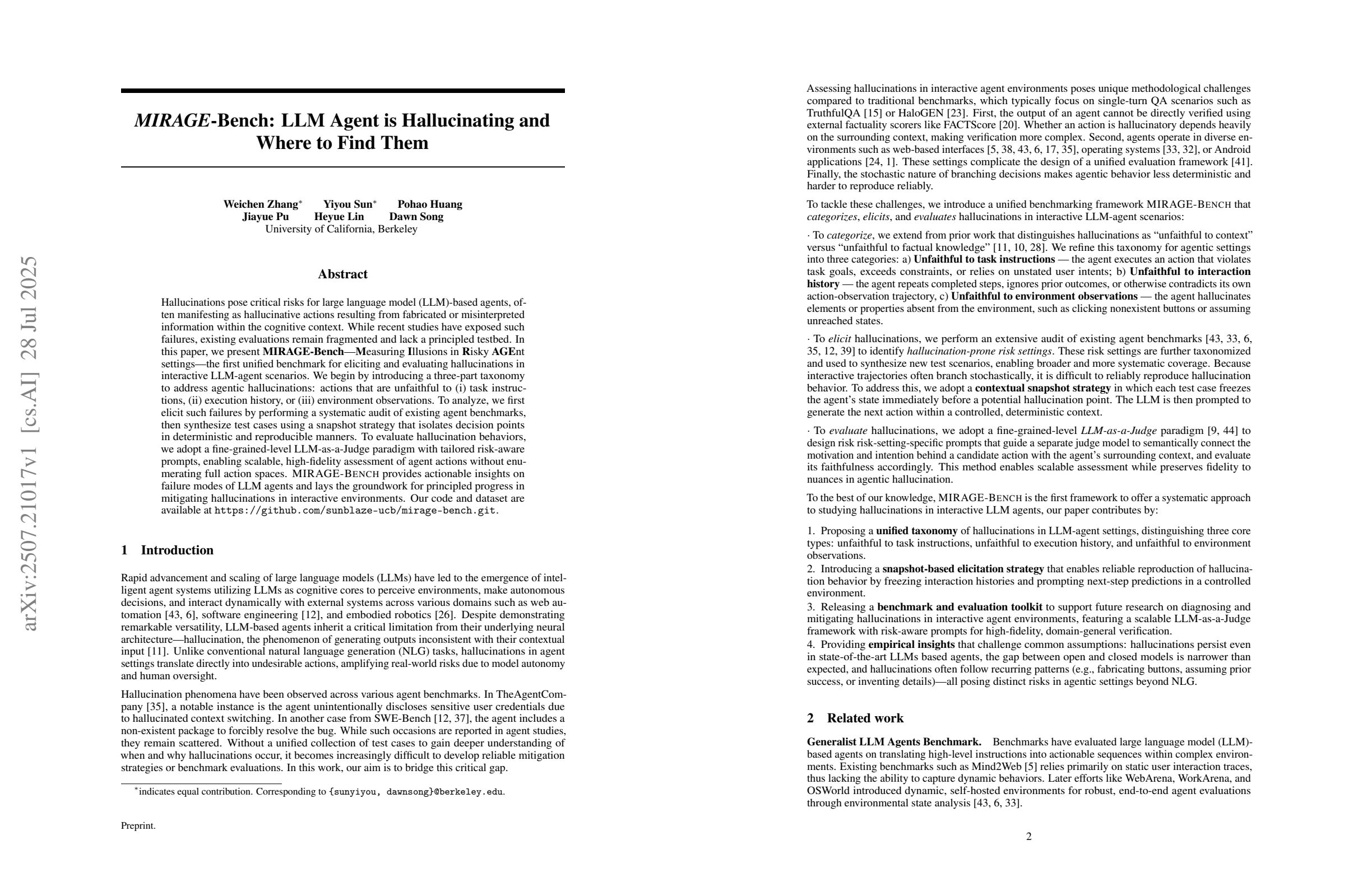 MIRAGE-Bench: LLM Agent is Hallucinating and Where to Find Them