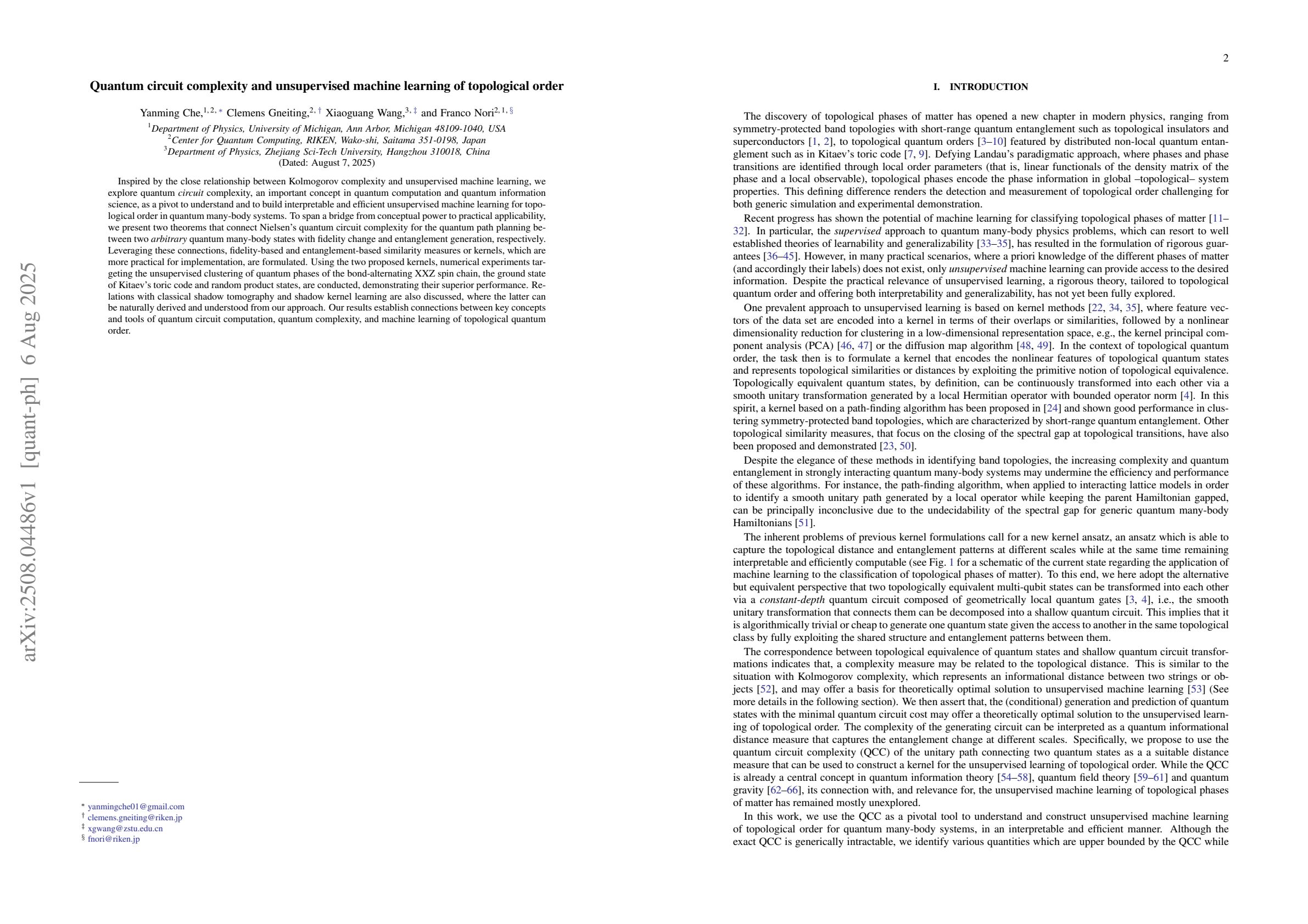 Quantum circuit complexity and unsupervised machine learning of ...