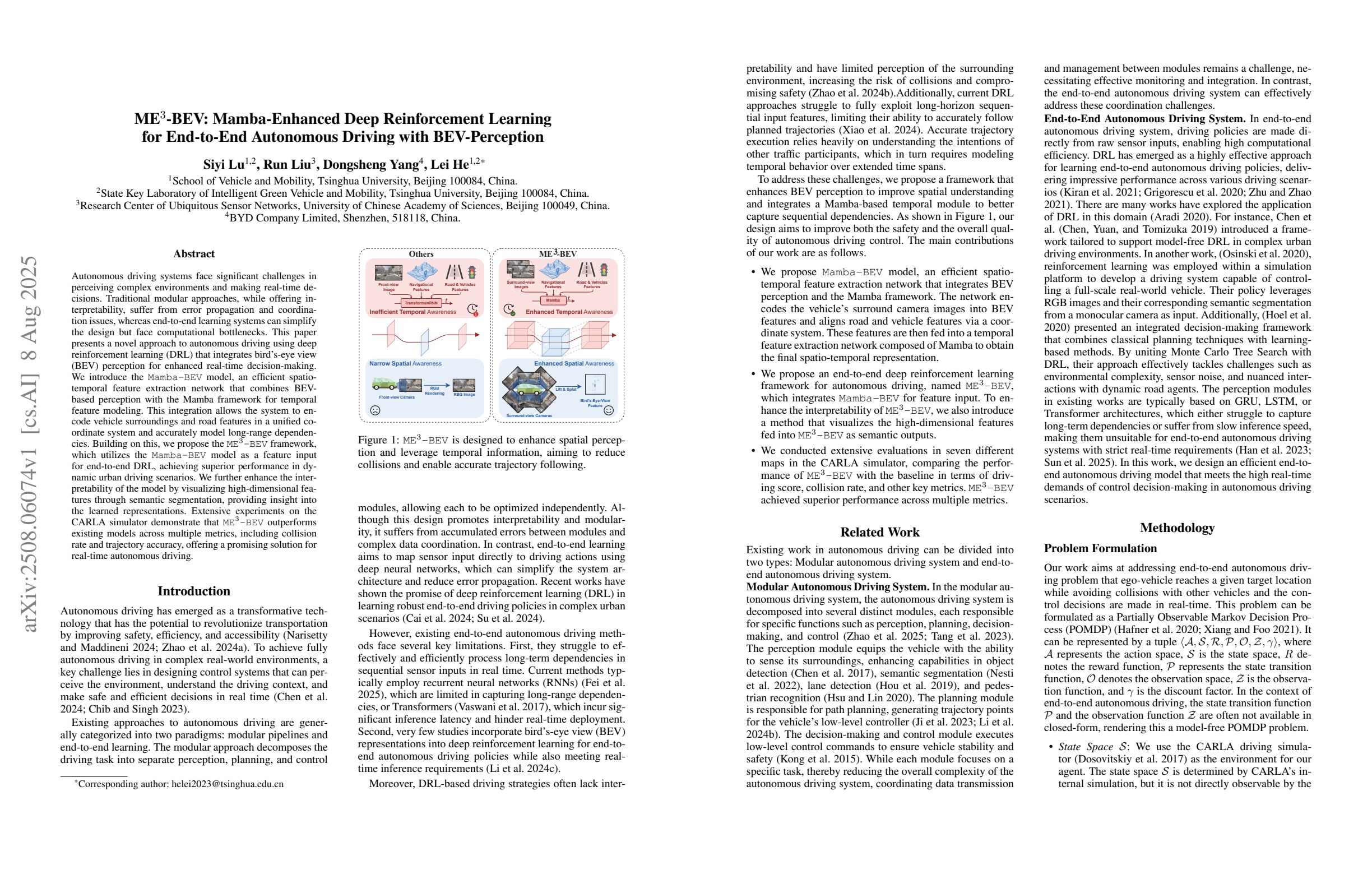 ME$^3$-BEV: Mamba-Enhanced Deep Reinforcement Learning for End-to-End ...