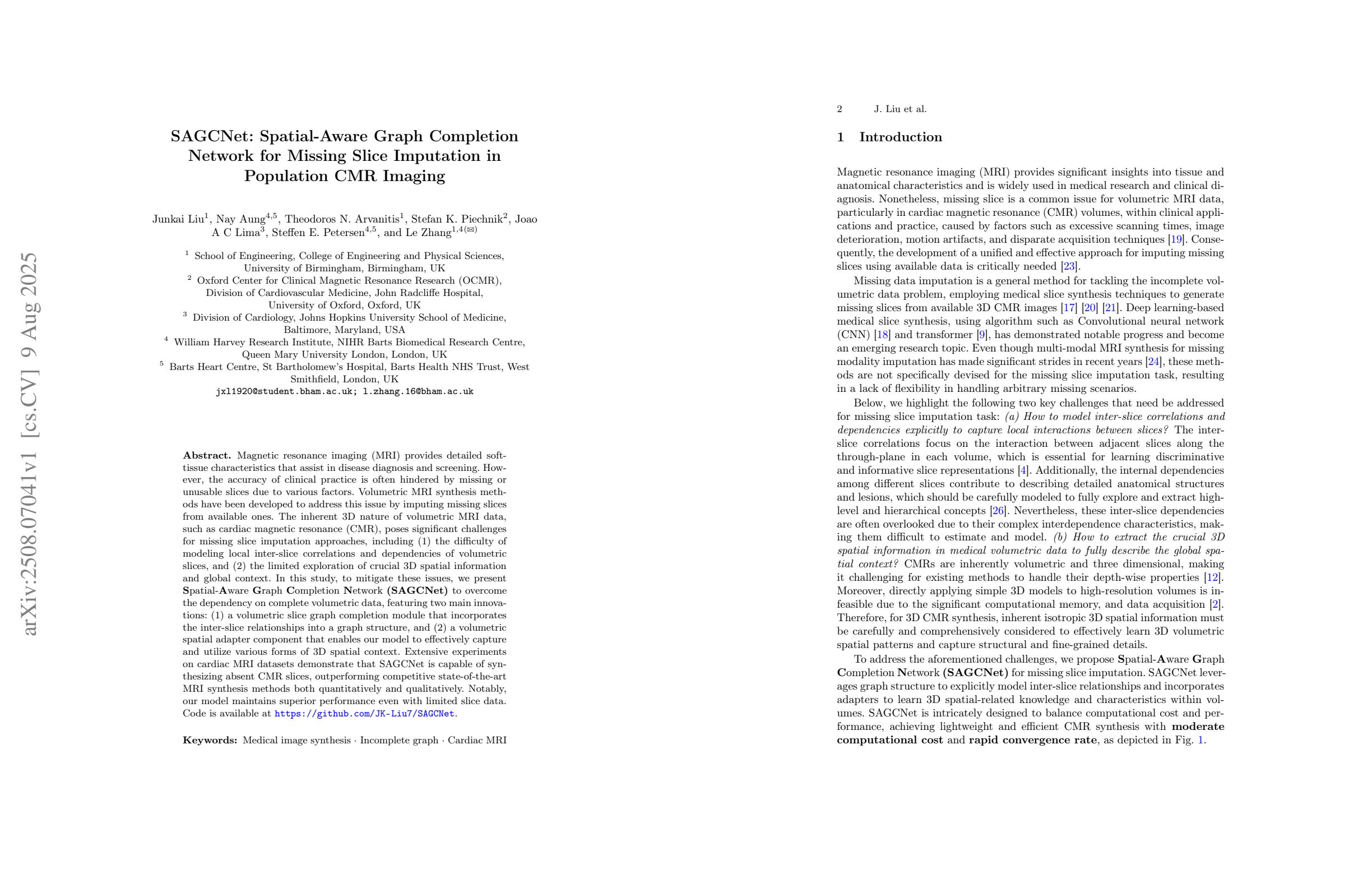 SAGCNet: Spatial-Aware Graph Completion Network for Missing Slice ...