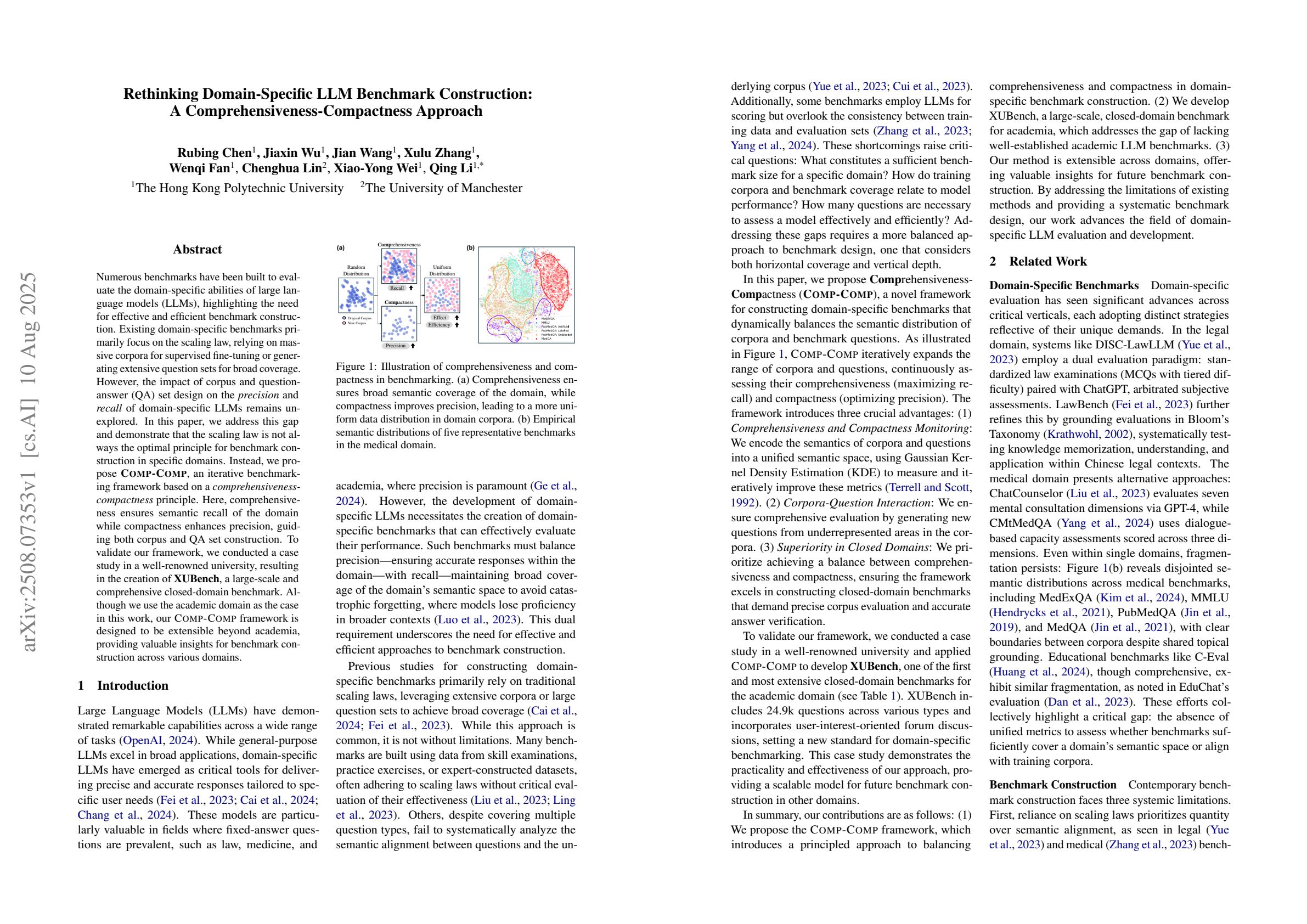 Rethinking Domain-Specific LLM Benchmark Construction: A Comprehensiveness-Compactness Approach