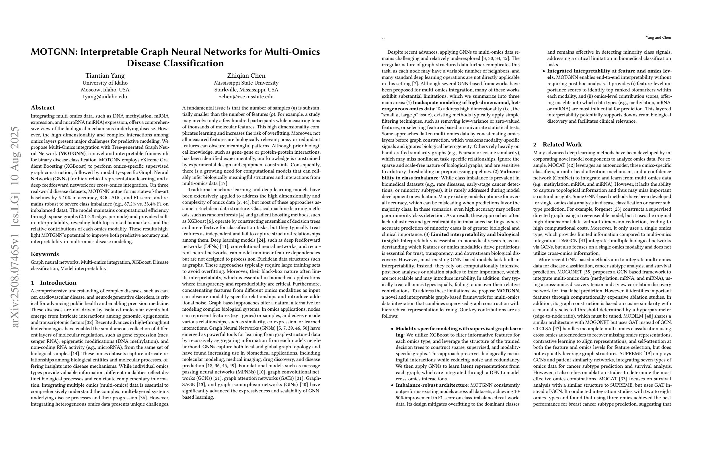MOTGNN: Interpretable Graph Neural Networks for Multi-Omics Disease Classification