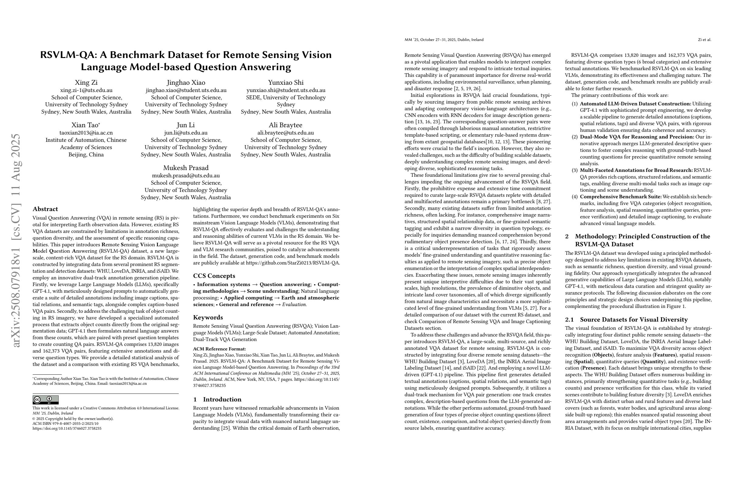 RSVLM-QA: A Benchmark Dataset for Remote Sensing Vision Language Model-based Question Answering