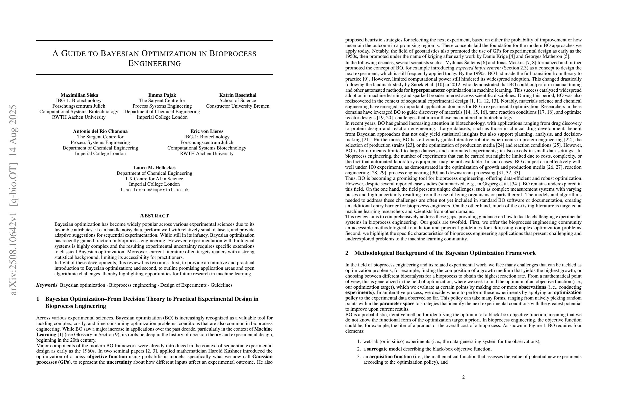 A Guide to Bayesian Optimization in Bioprocess Engineering