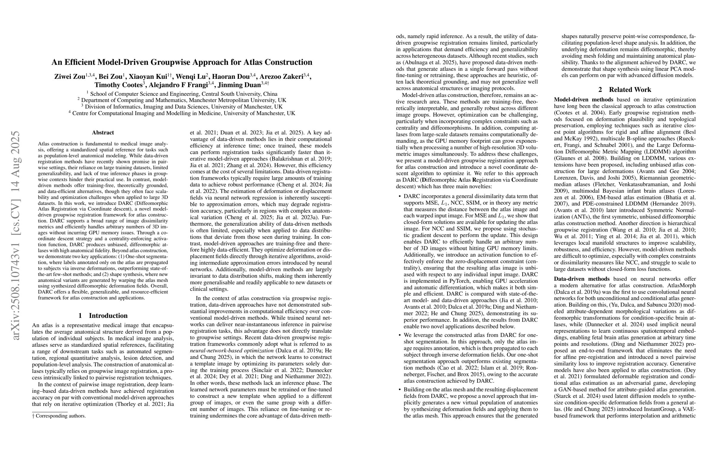 An Efficient Model-Driven Groupwise Approach for Atlas Construction