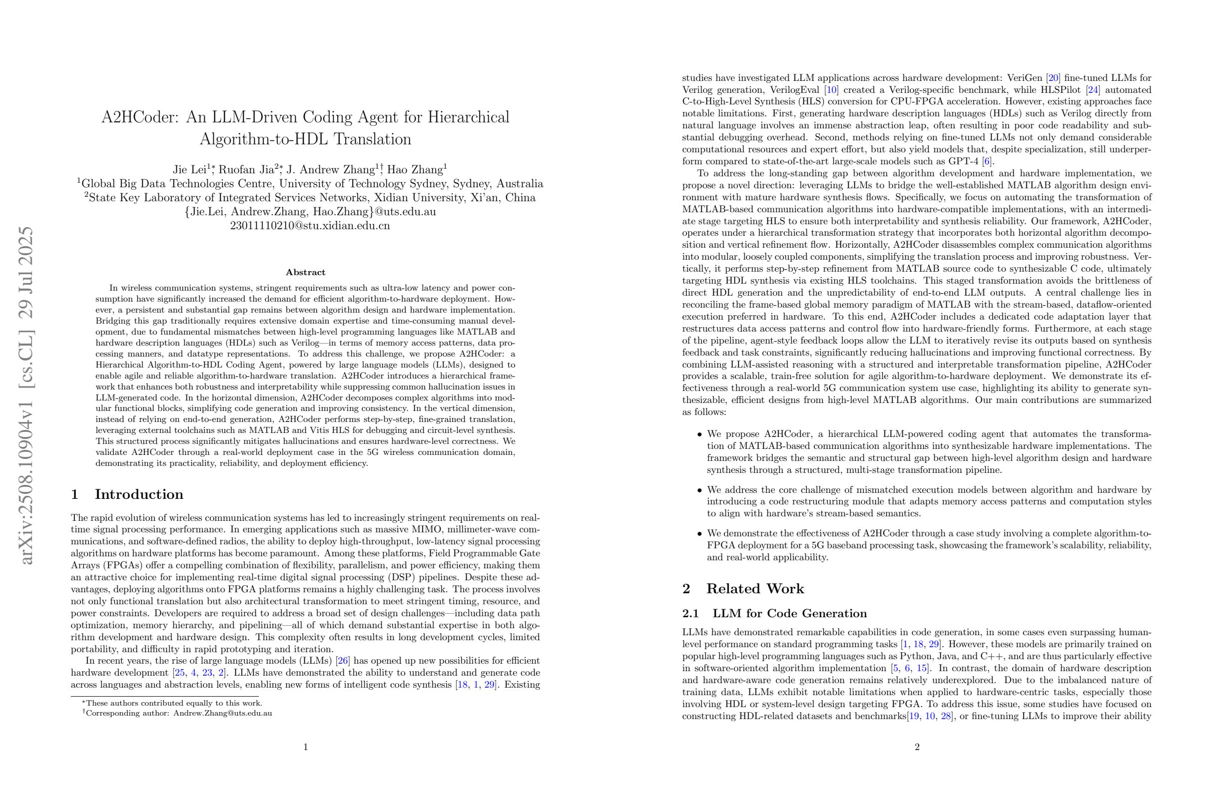 A2HCoder: An LLM-Driven Coding Agent for Hierarchical Algorithm-to-HDL Translation