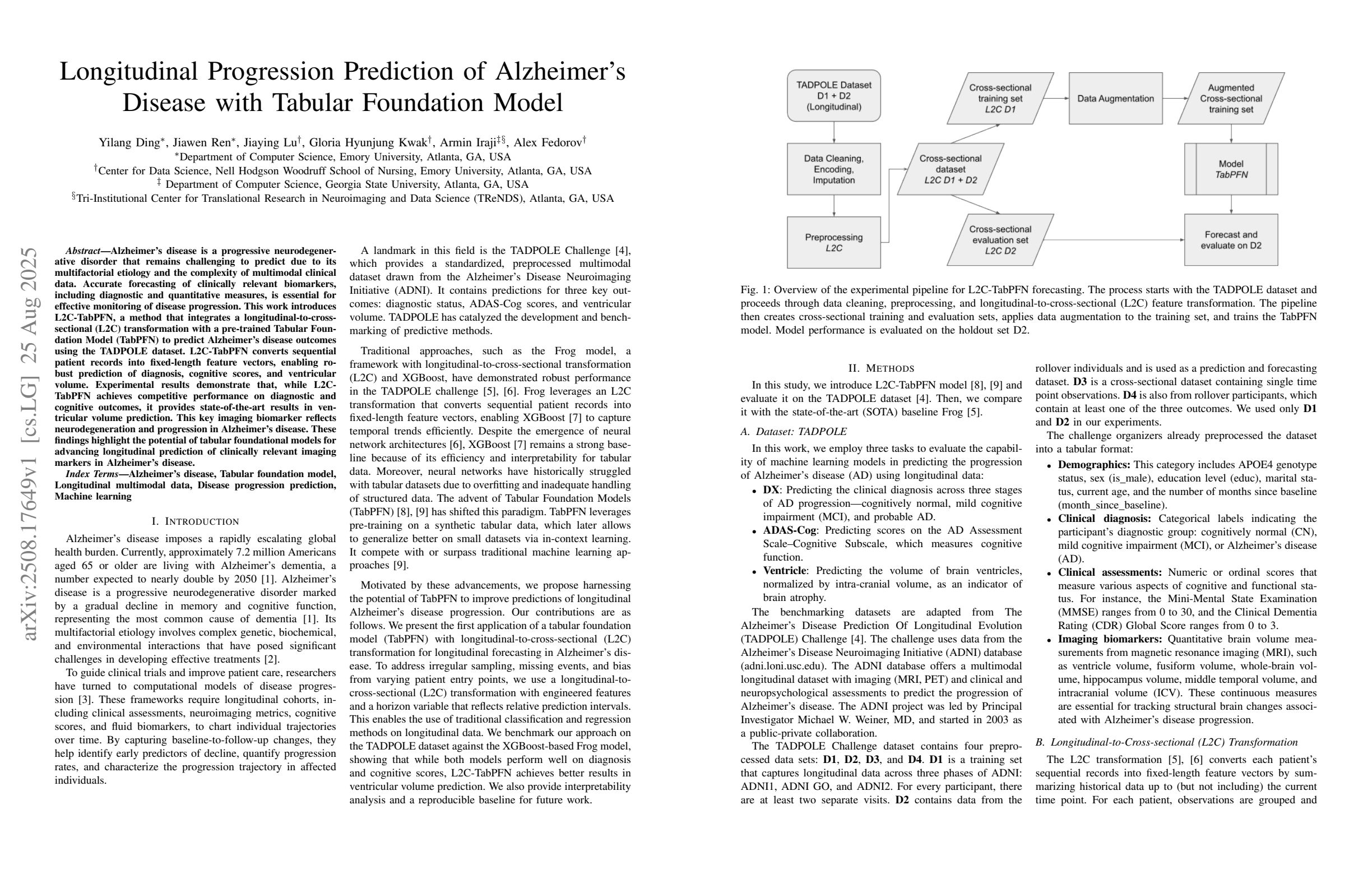 Longitudinal Progression Prediction of Alzheimer's Disease with Tabular ...