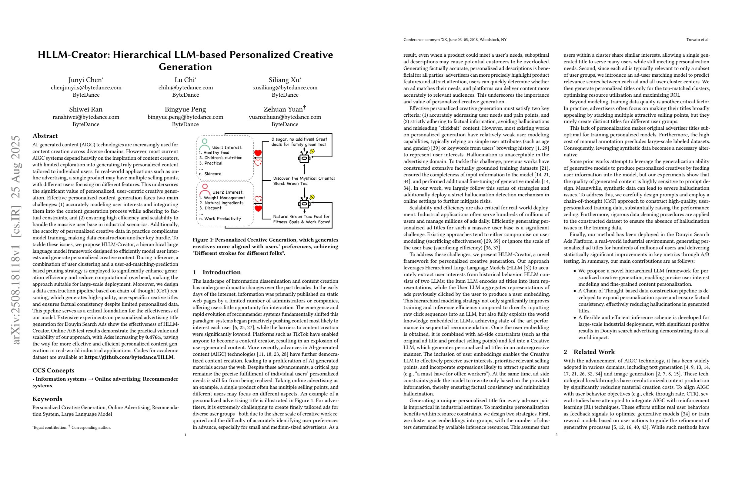 HLLM-Creator: Hierarchical LLM-based Personalized Creative Generation