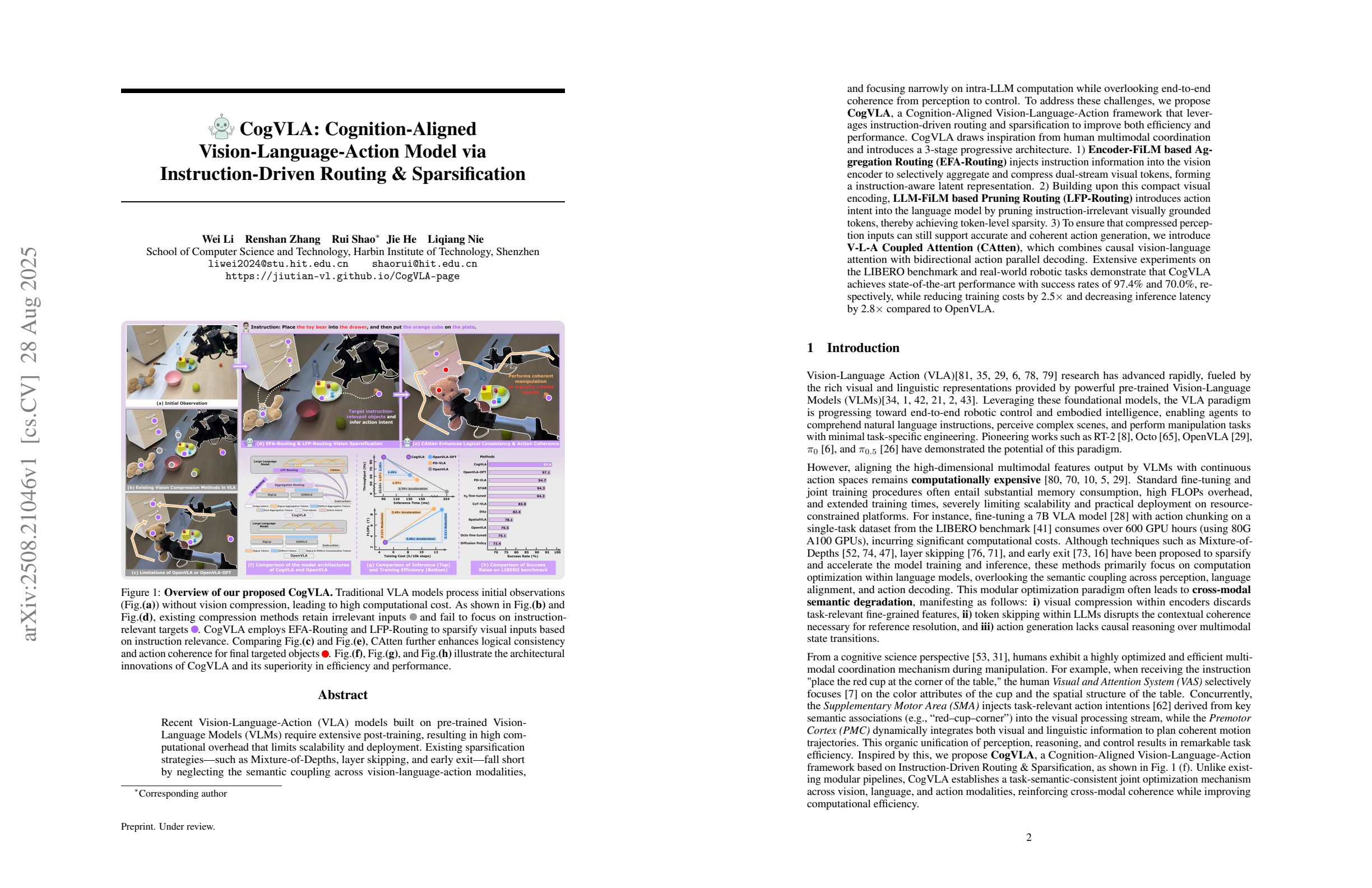 CogVLA: Cognition-Aligned Vision-Language-Action Model via Instruction-Driven Routing ...