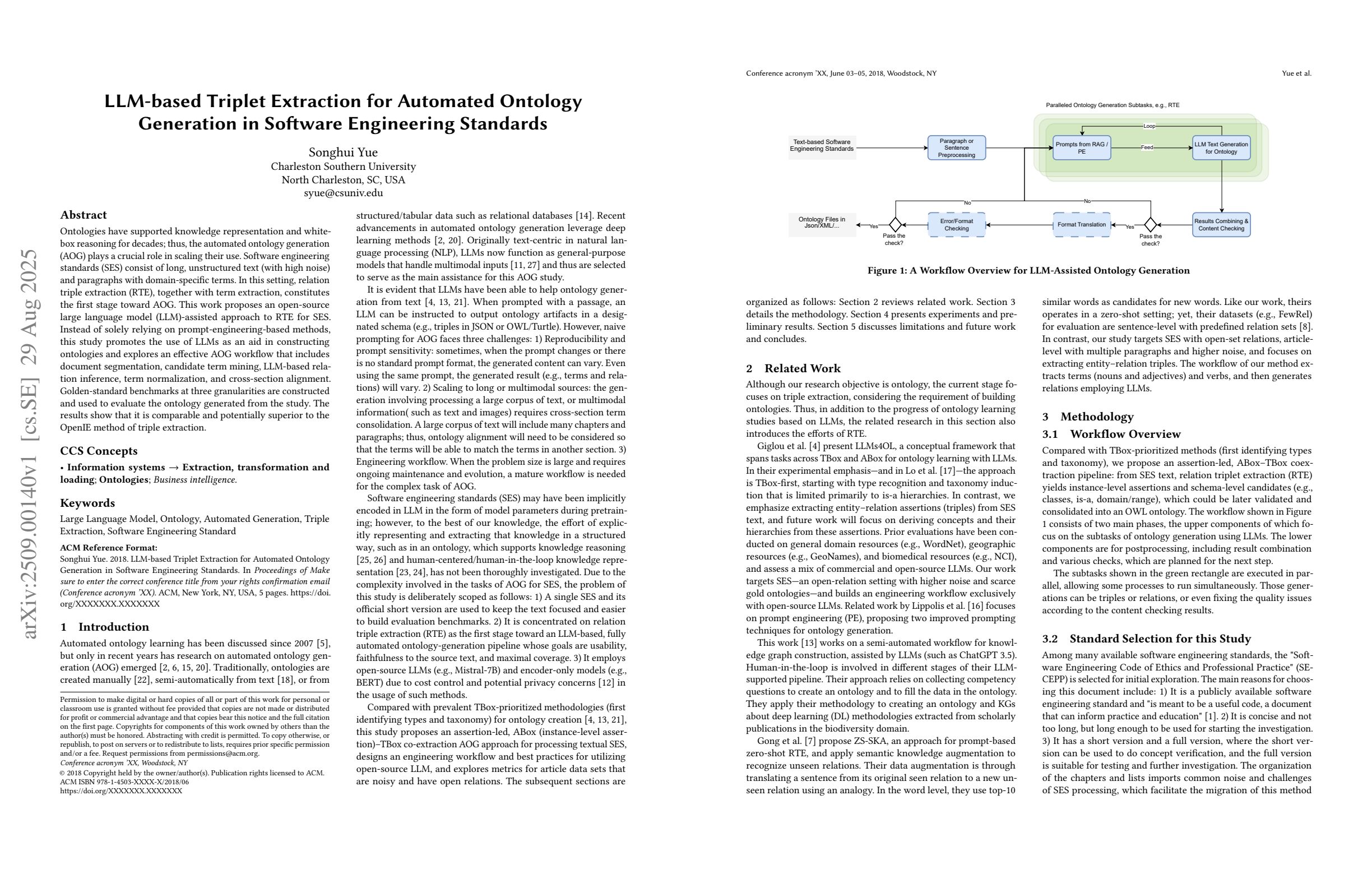 LLM-based Triplet Extraction for Automated Ontology Generation in Software Engineering Standards