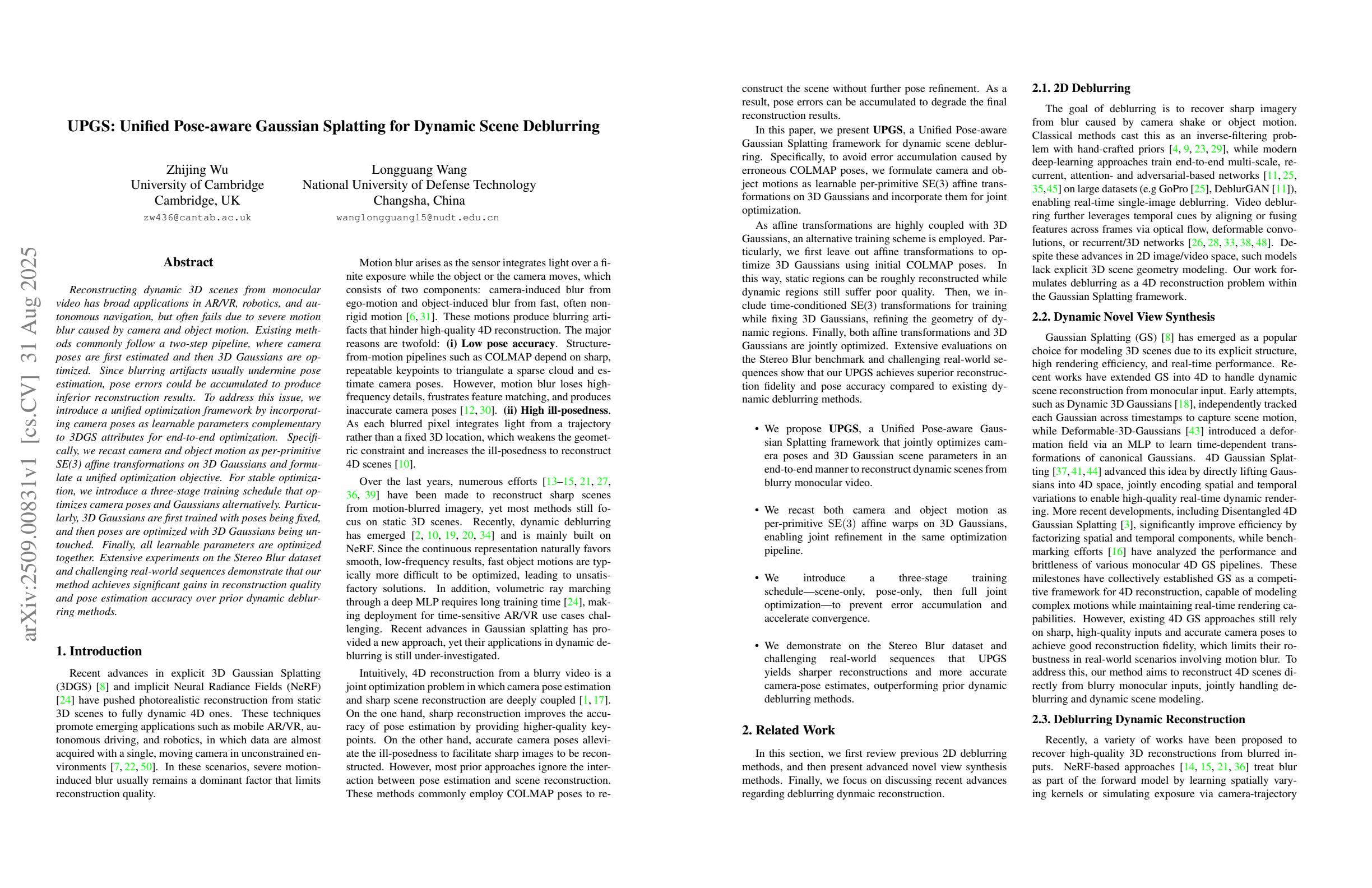 UPGS: Unified Pose-aware Gaussian Splatting for Dynamic Scene Deblurring