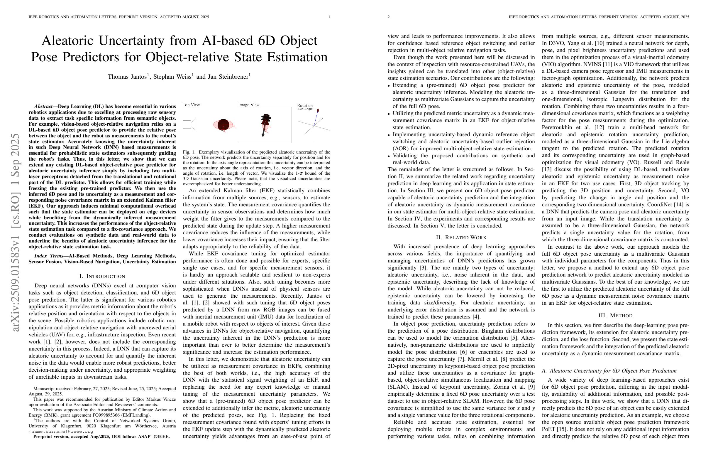 Aleatoric Uncertainty from AI-based 6D Object Pose Predictors for Object-relative State Estimation