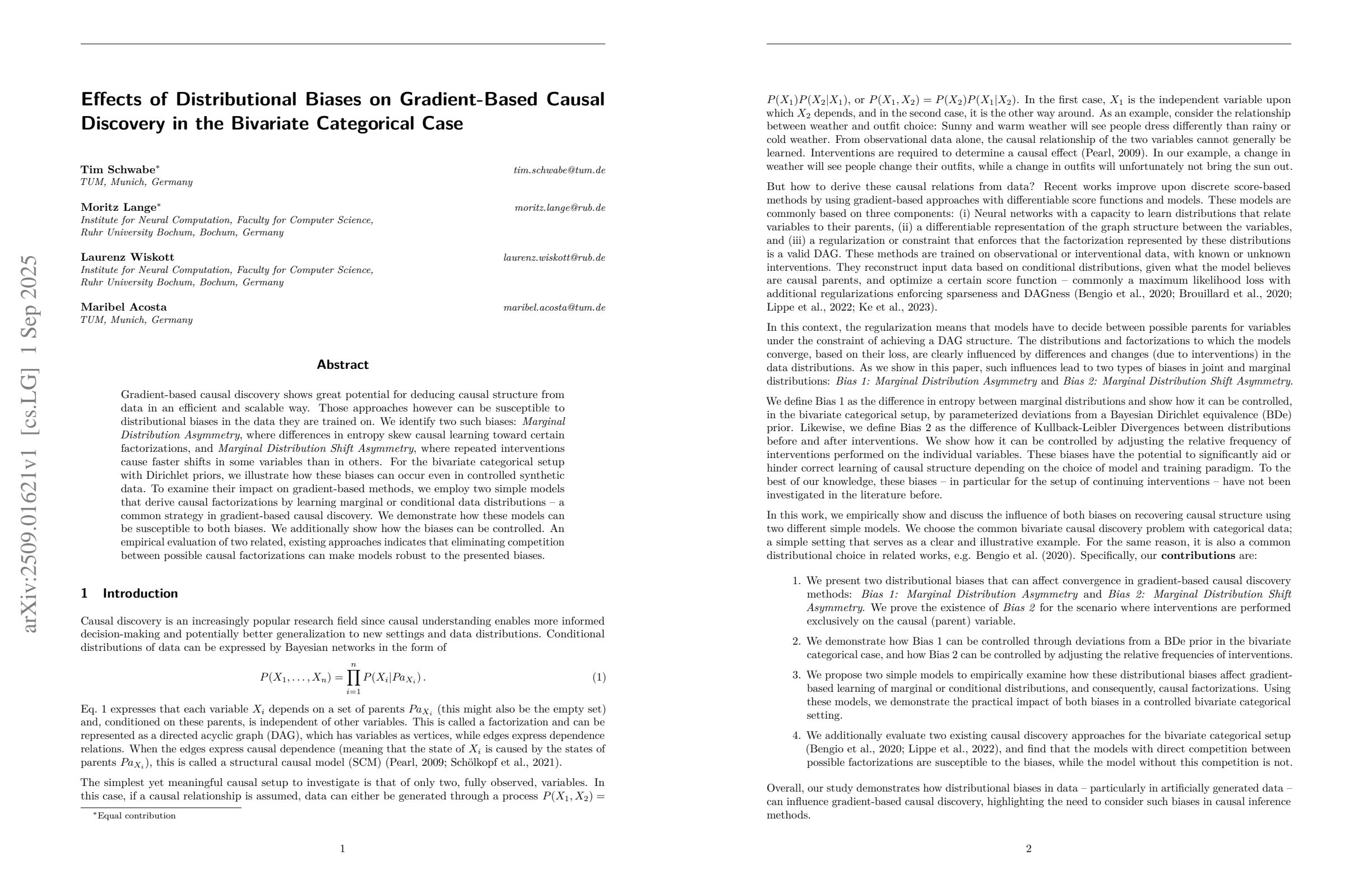 Effects of Distributional Biases on Gradient-Based Causal Discovery in the Bivariate Categorical ...