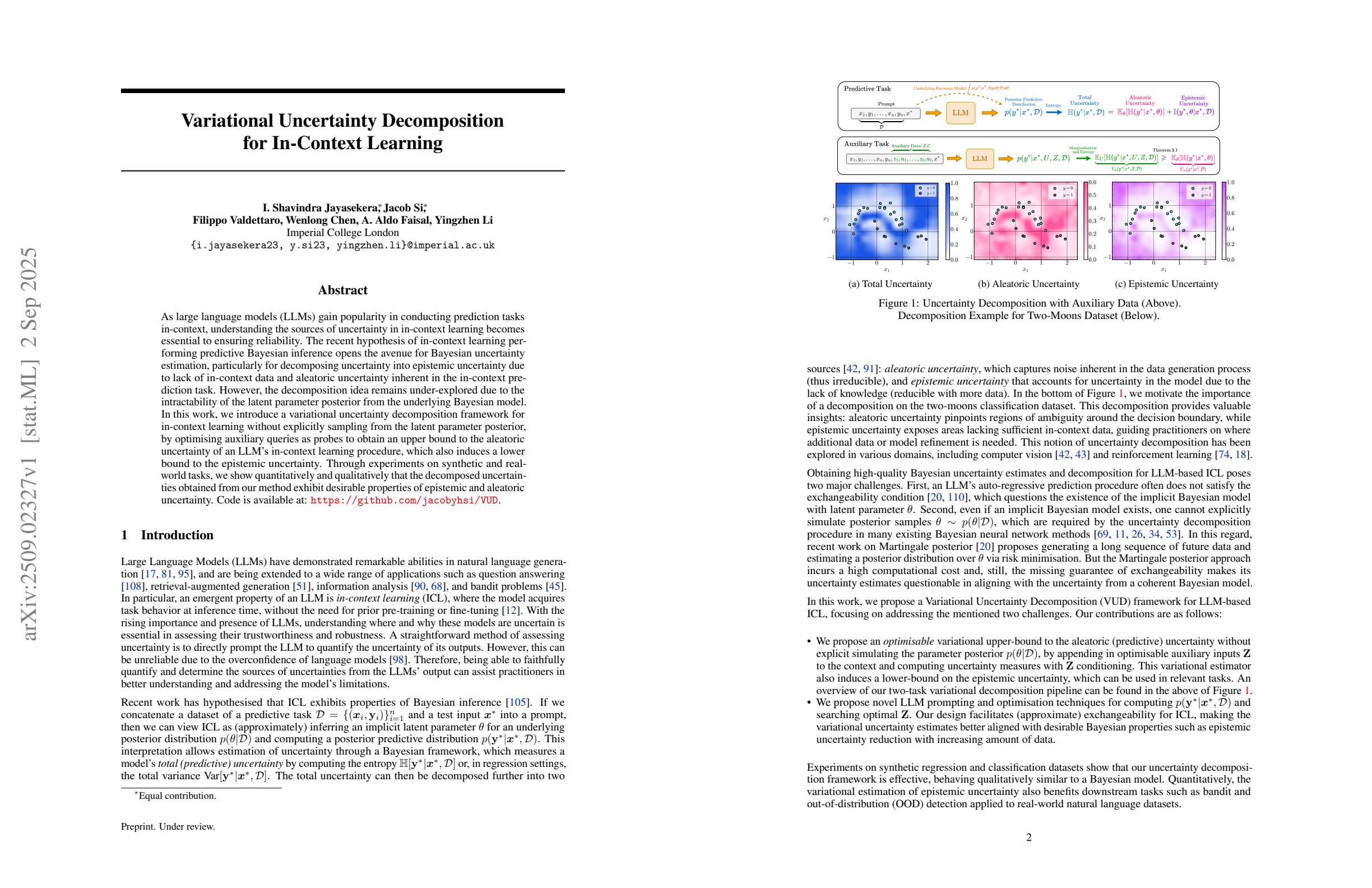Variational Uncertainty Decomposition for In-Context Learning