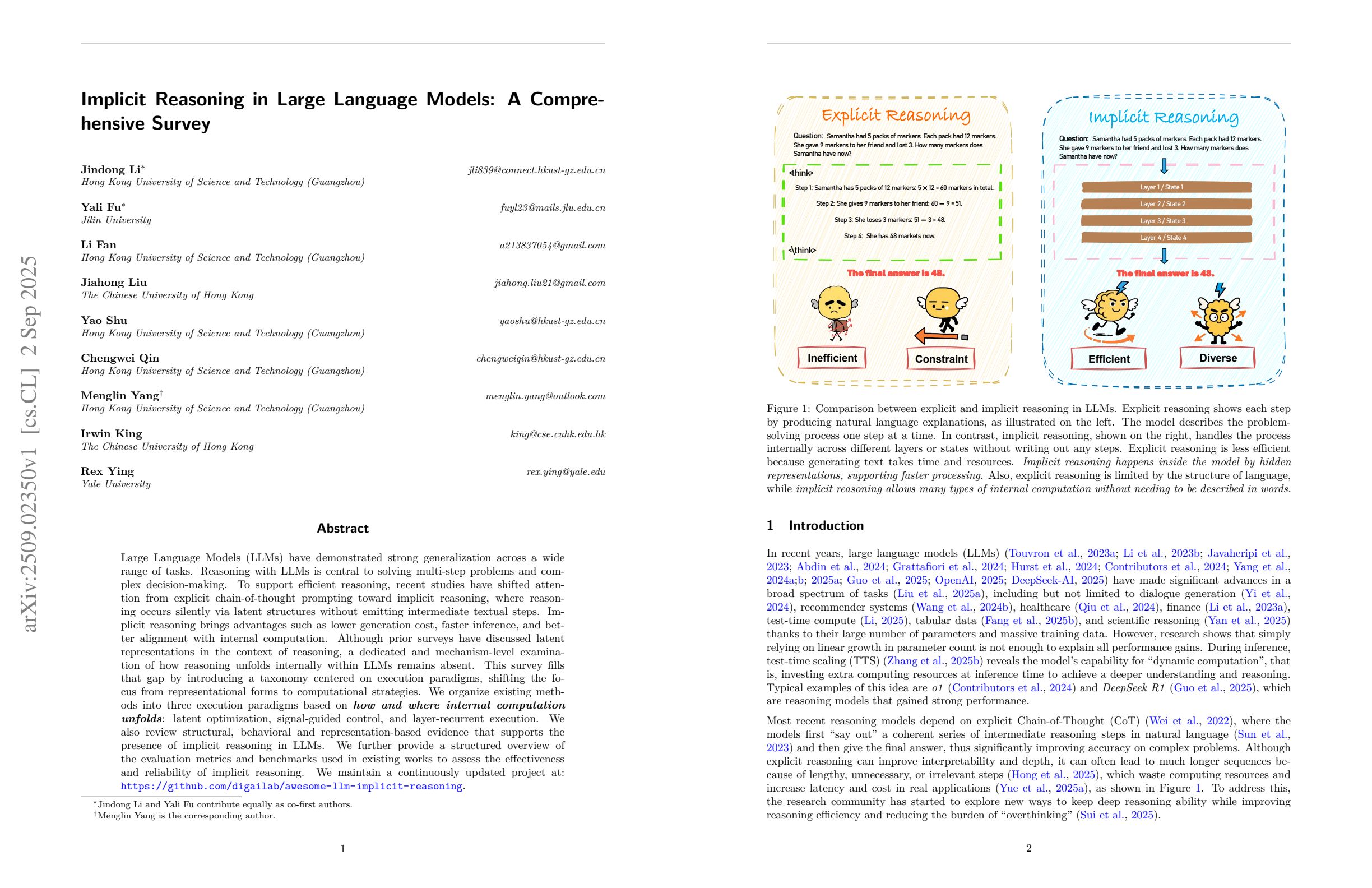 Implicit Reasoning in Large Language Models: A Comprehensive Survey