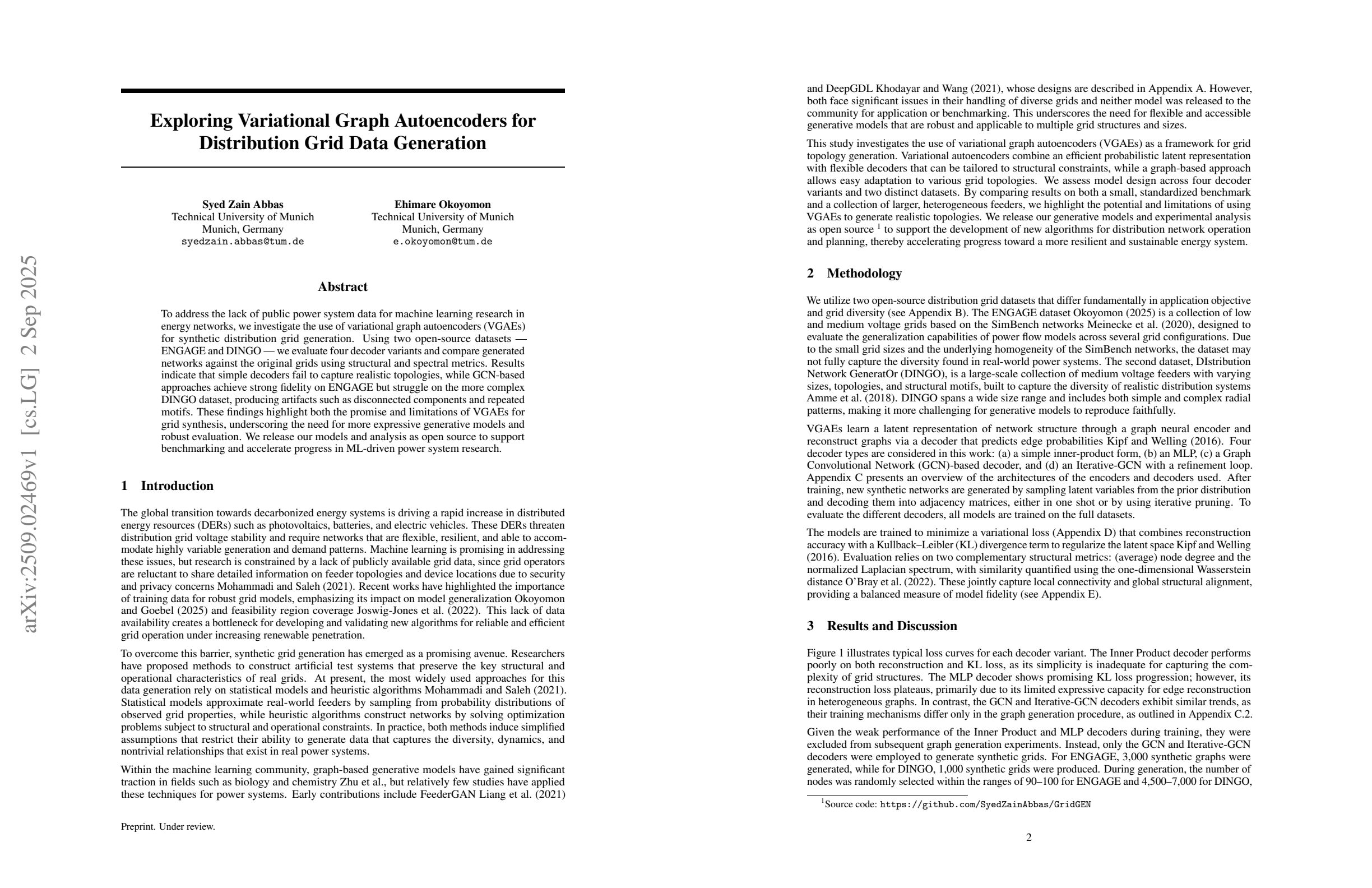 Exploring Variational Graph Autoencoders for Distribution Grid Data Generation