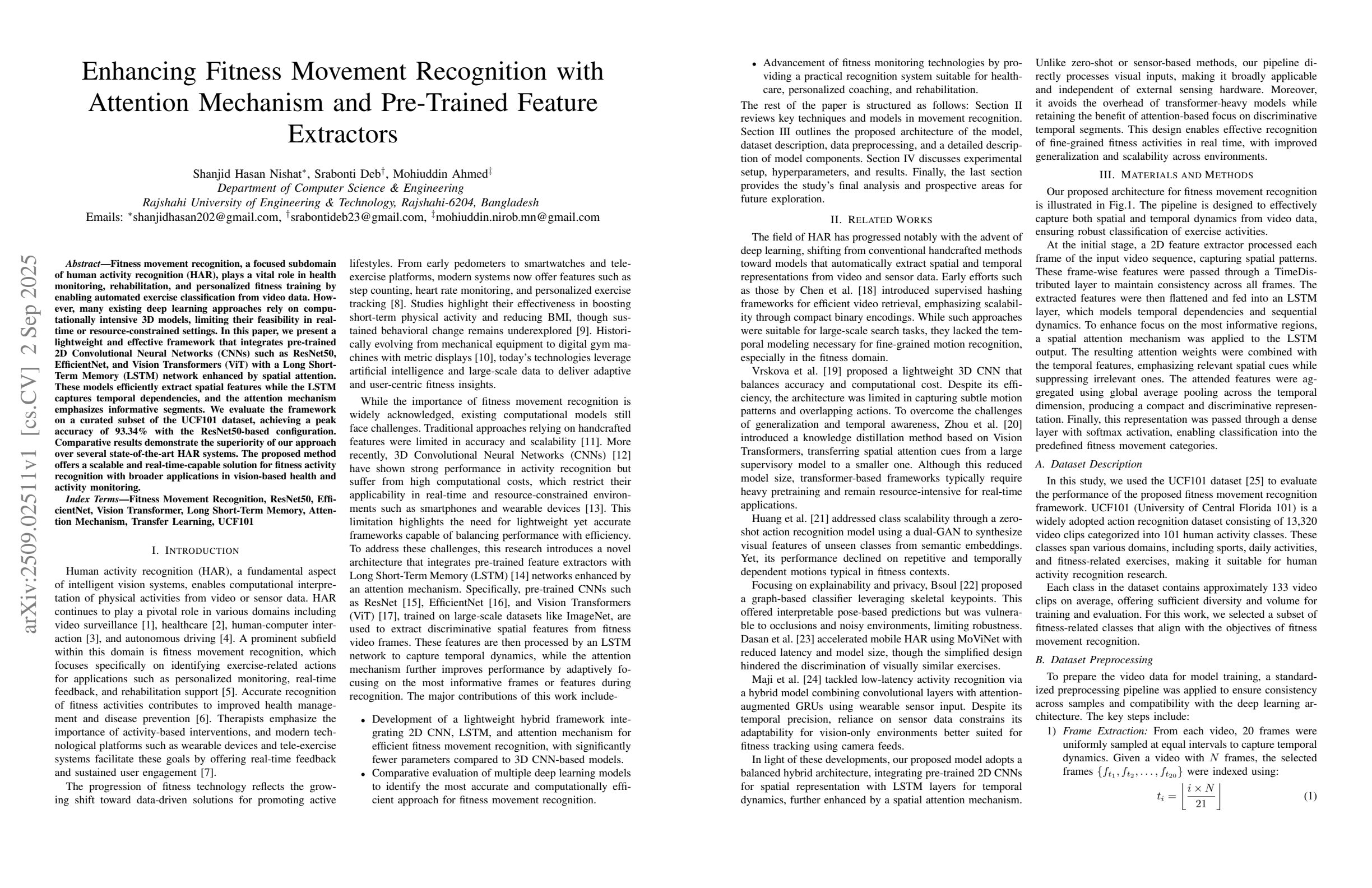 Enhancing Fitness Movement Recognition with Attention Mechanism and Pre ...