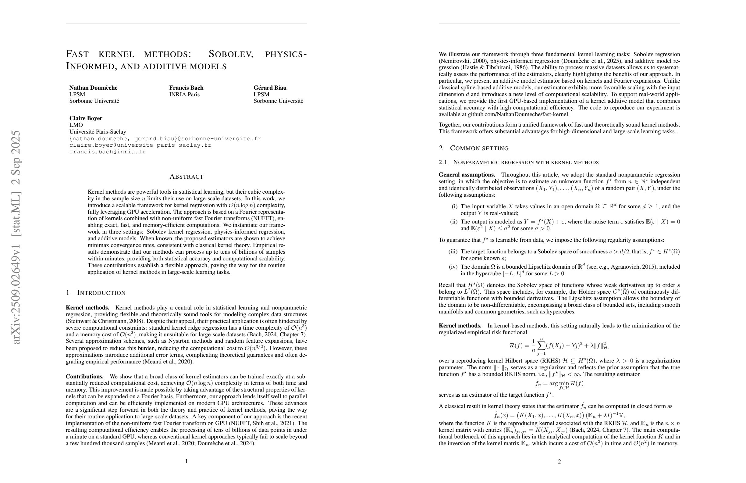 Fast kernel methods: Sobolev, physics-informed, and additive models