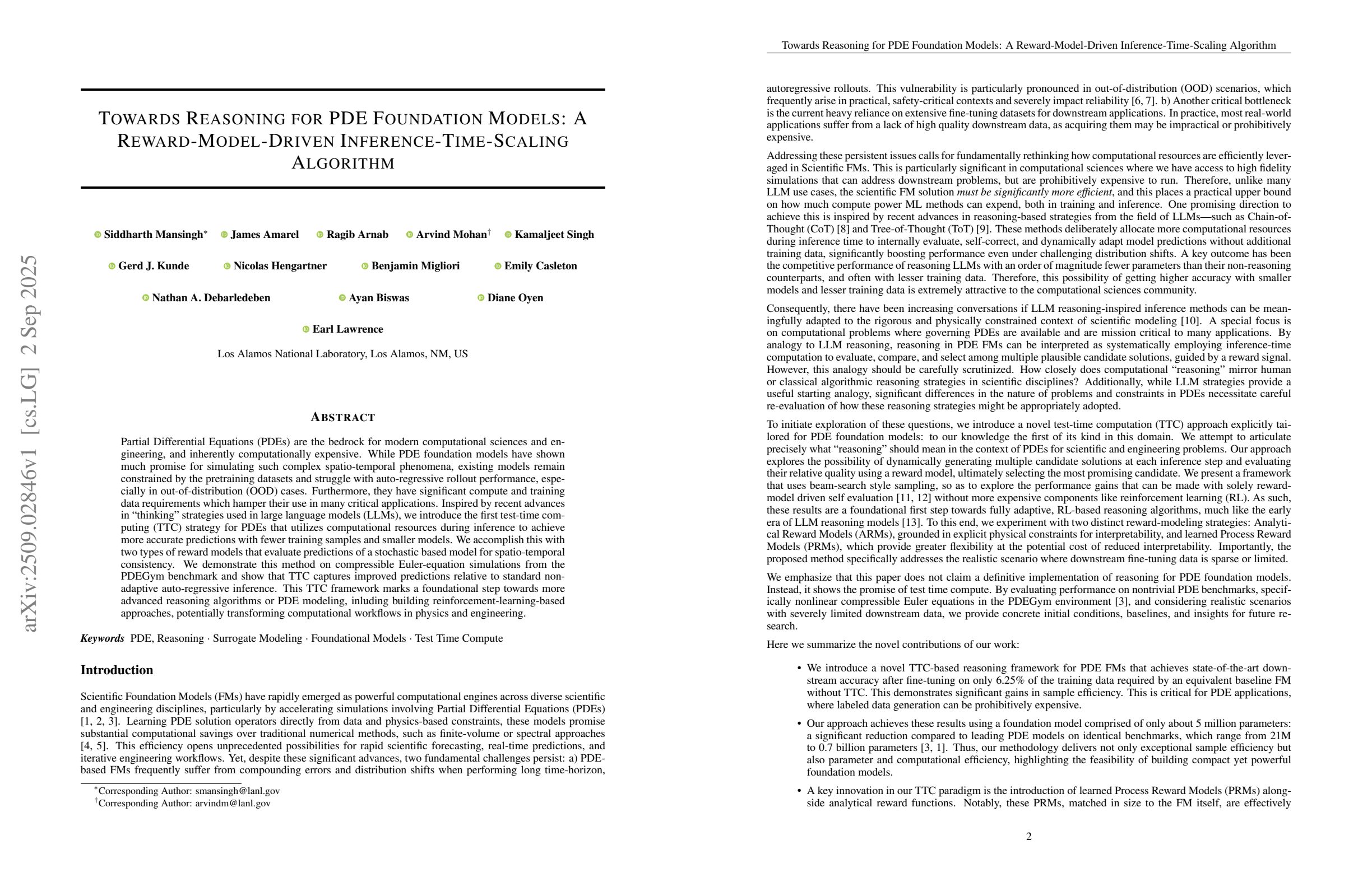 Towards Reasoning for PDE Foundation Models: A Reward-Model-Driven Inference-Time-Scaling Algorithm