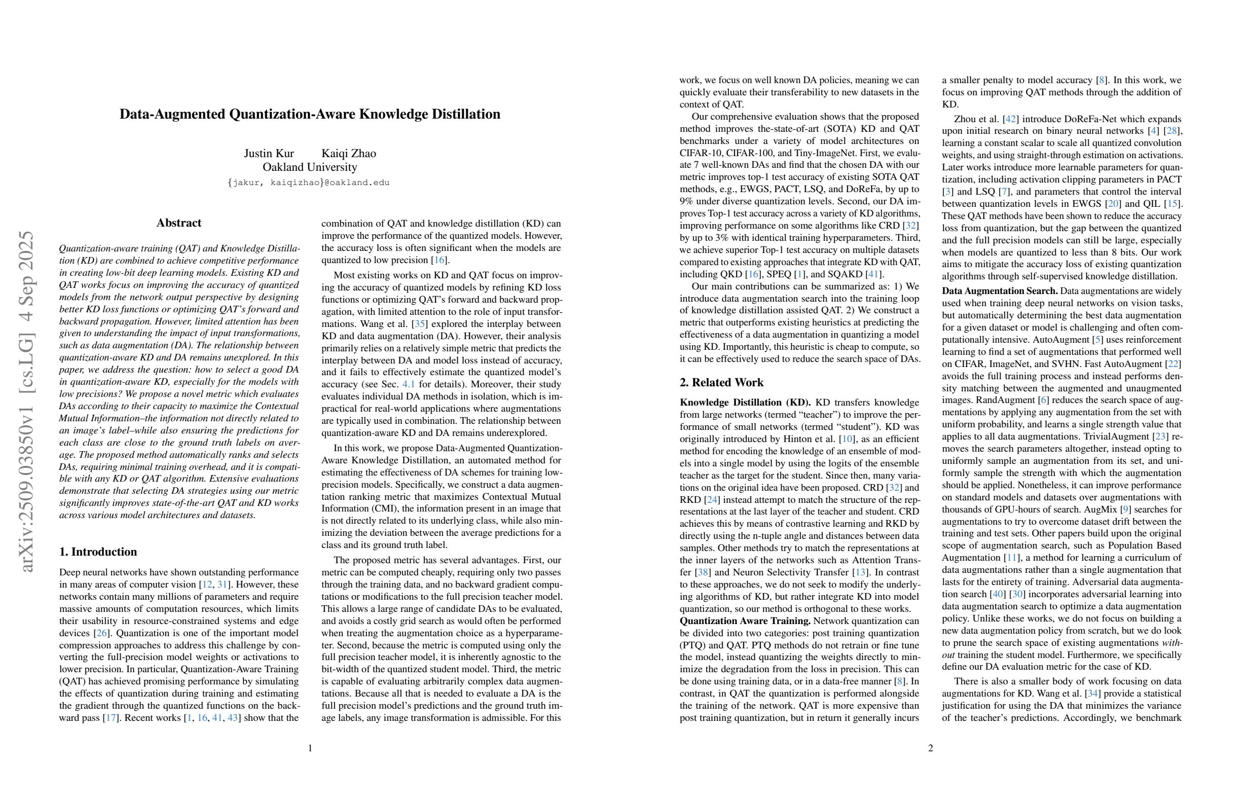 Data-Augmented Quantization-Aware Knowledge Distillation