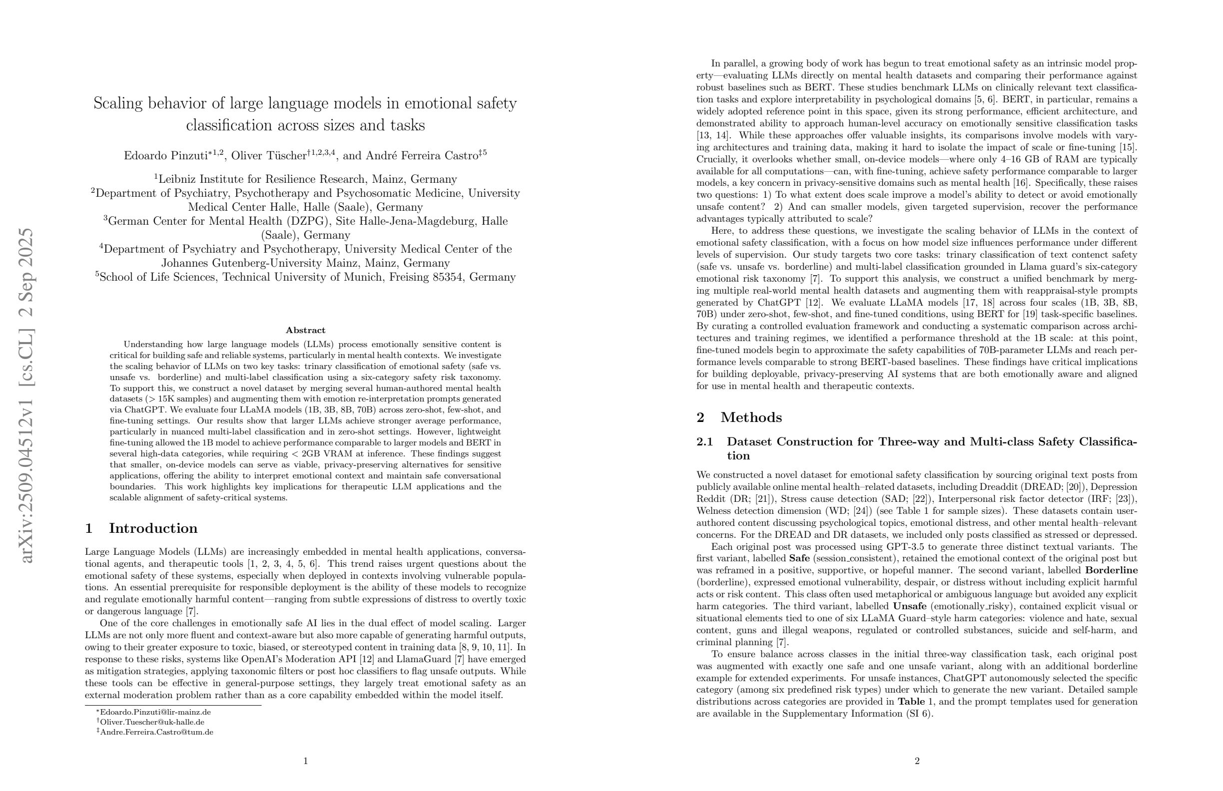 Scaling behavior of large language models in emotional safety ...