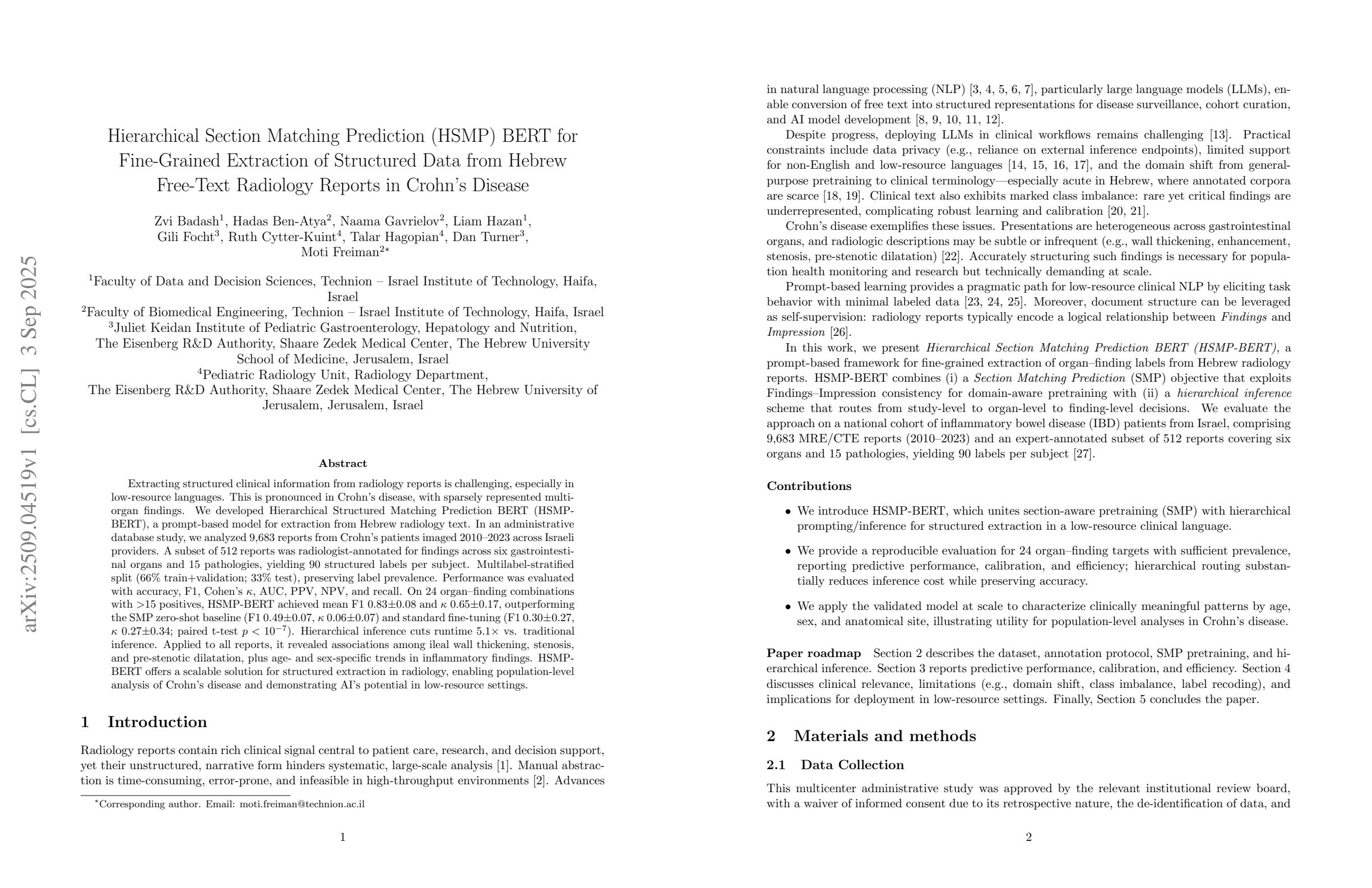 Hierarchical Section Matching Prediction (HSMP) BERT for Fine-Grained ...