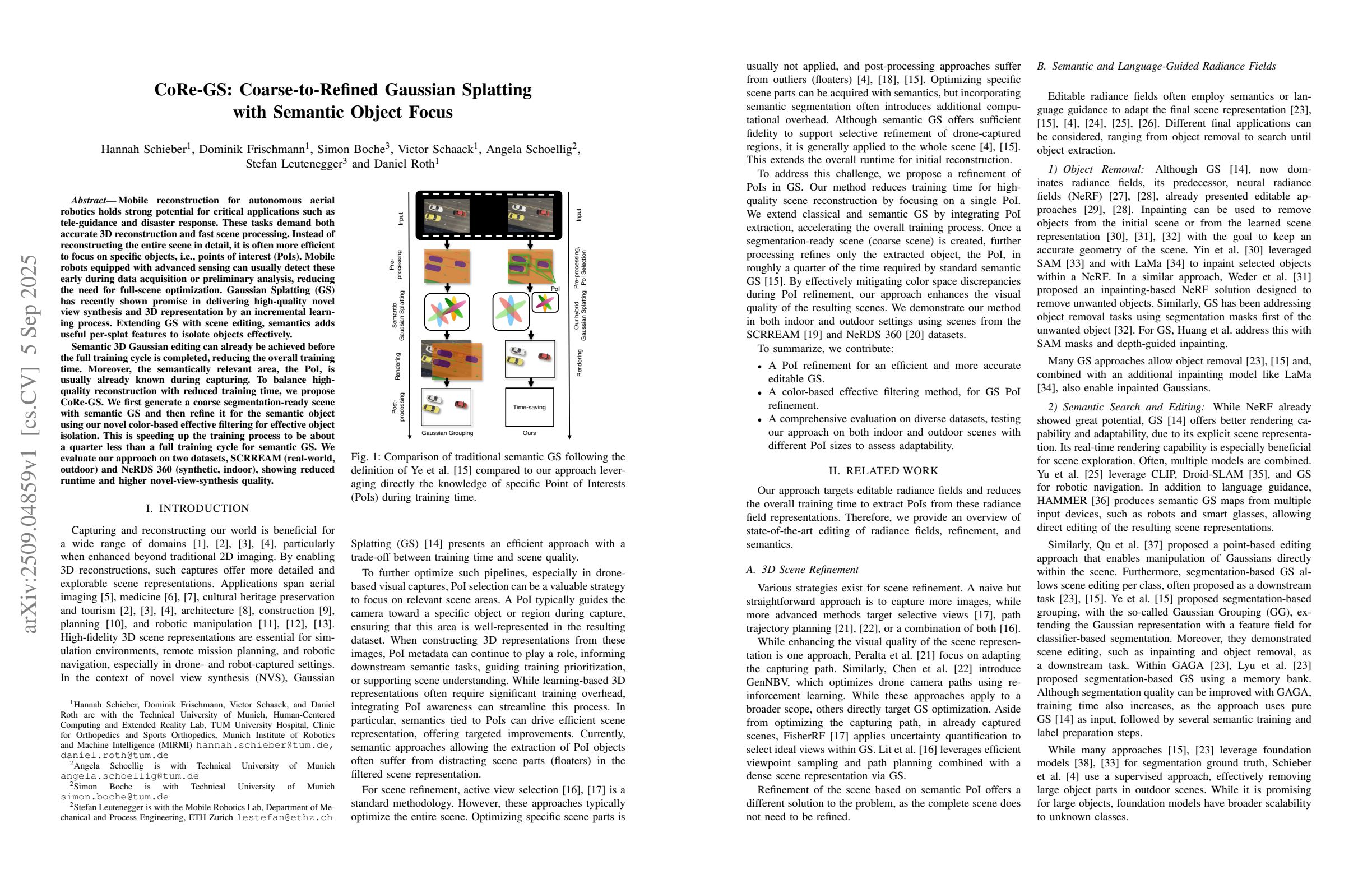 CoRe-GS: Coarse-to-Refined Gaussian Splatting with Semantic Object Focus