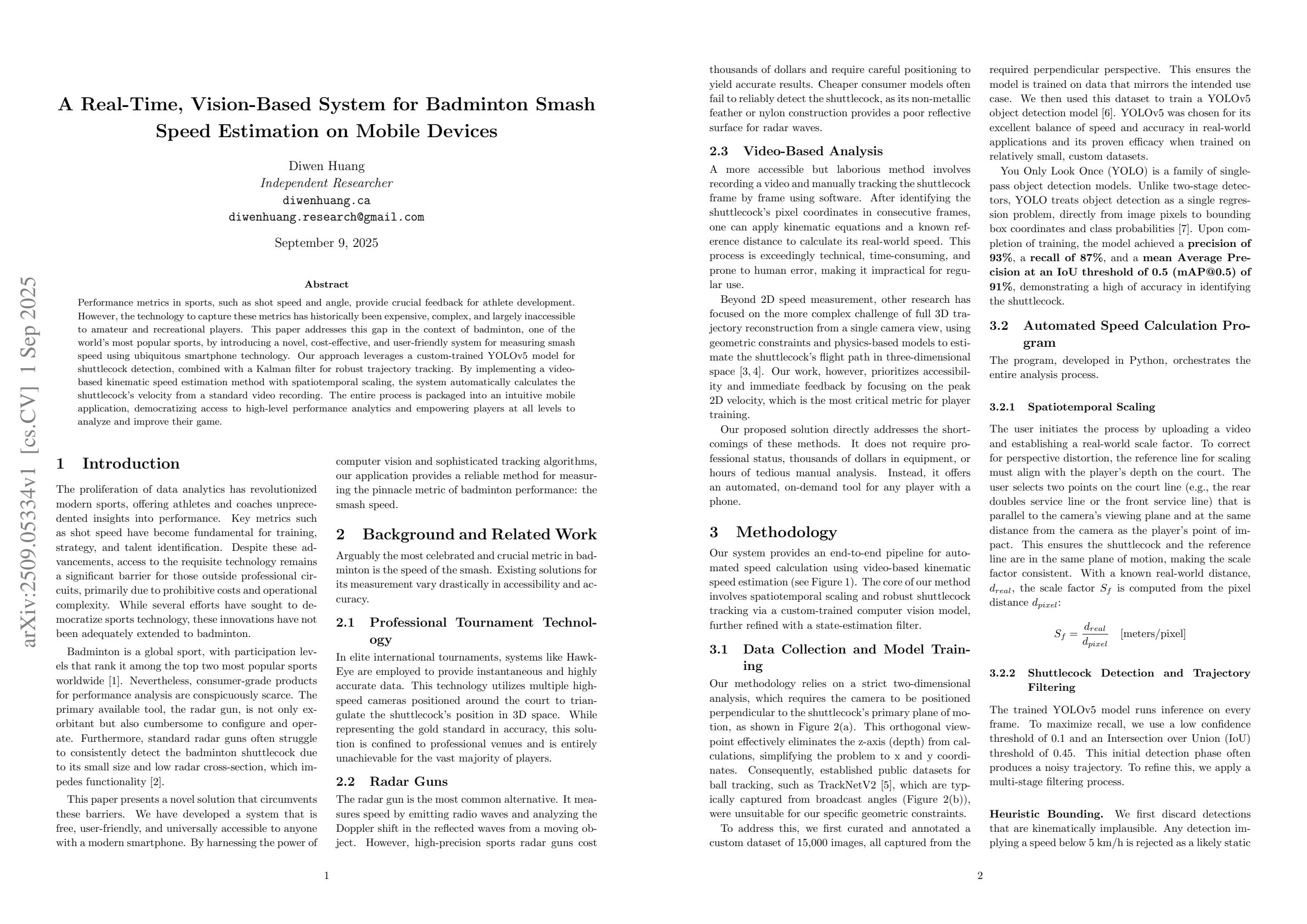 A Real-Time, Vision-Based System for Badminton Smash Speed Estimation ...