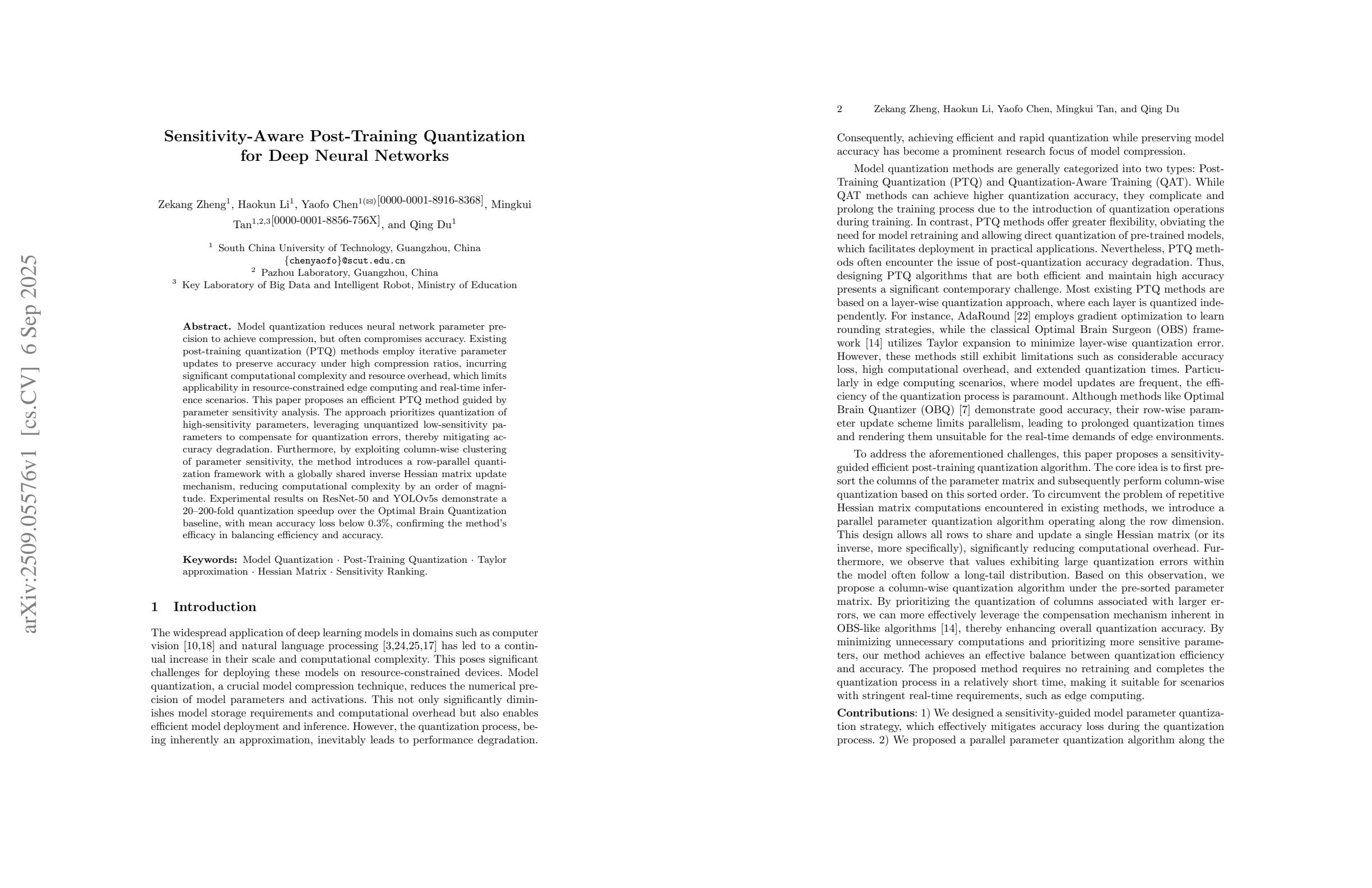 Sensitivity-Aware Post-Training Quantization for Deep Neural Networks