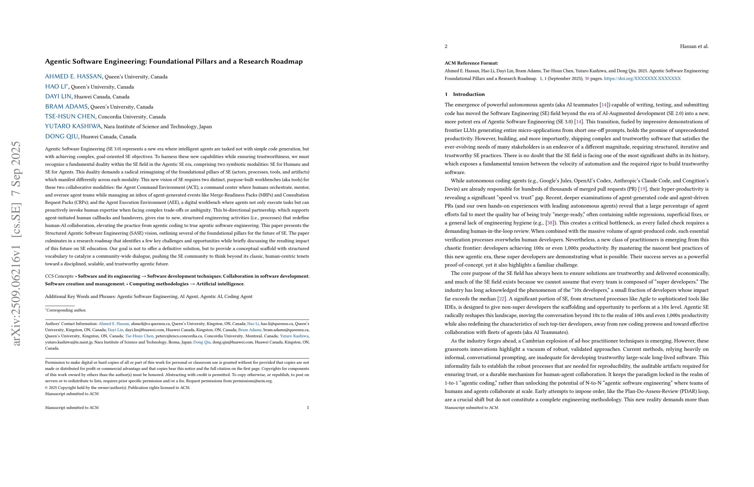 Agentic Software Engineering: Foundational Pillars and a Research Roadmap