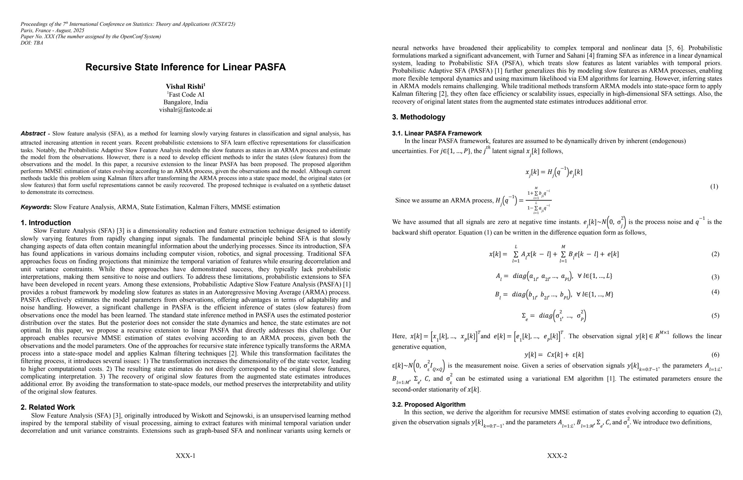 Recursive State Inference for Linear PASFA