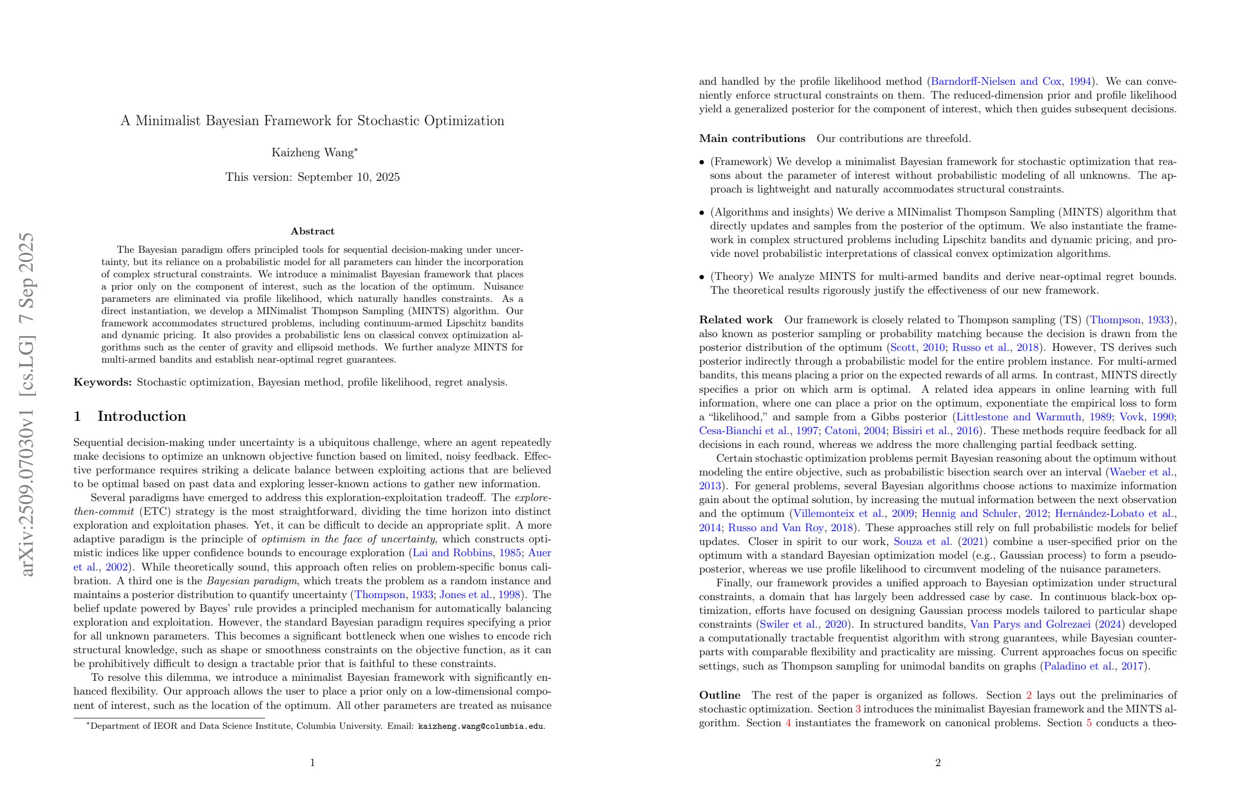 A Minimalist Bayesian Framework for Stochastic Optimization