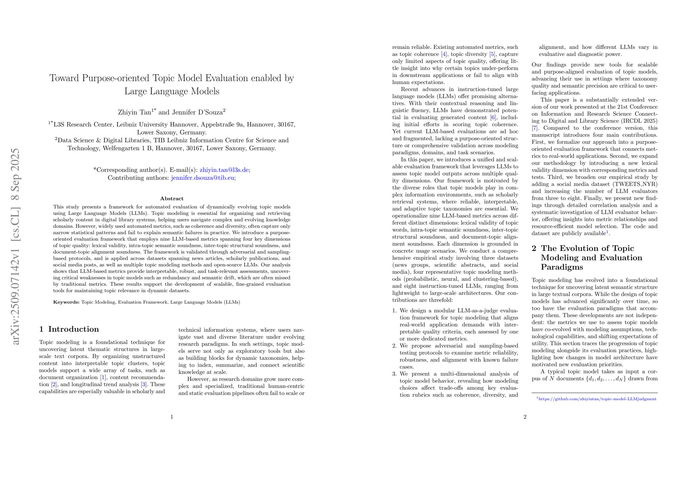 Toward Purpose-oriented Topic Model Evaluation enabled by Large Language Models