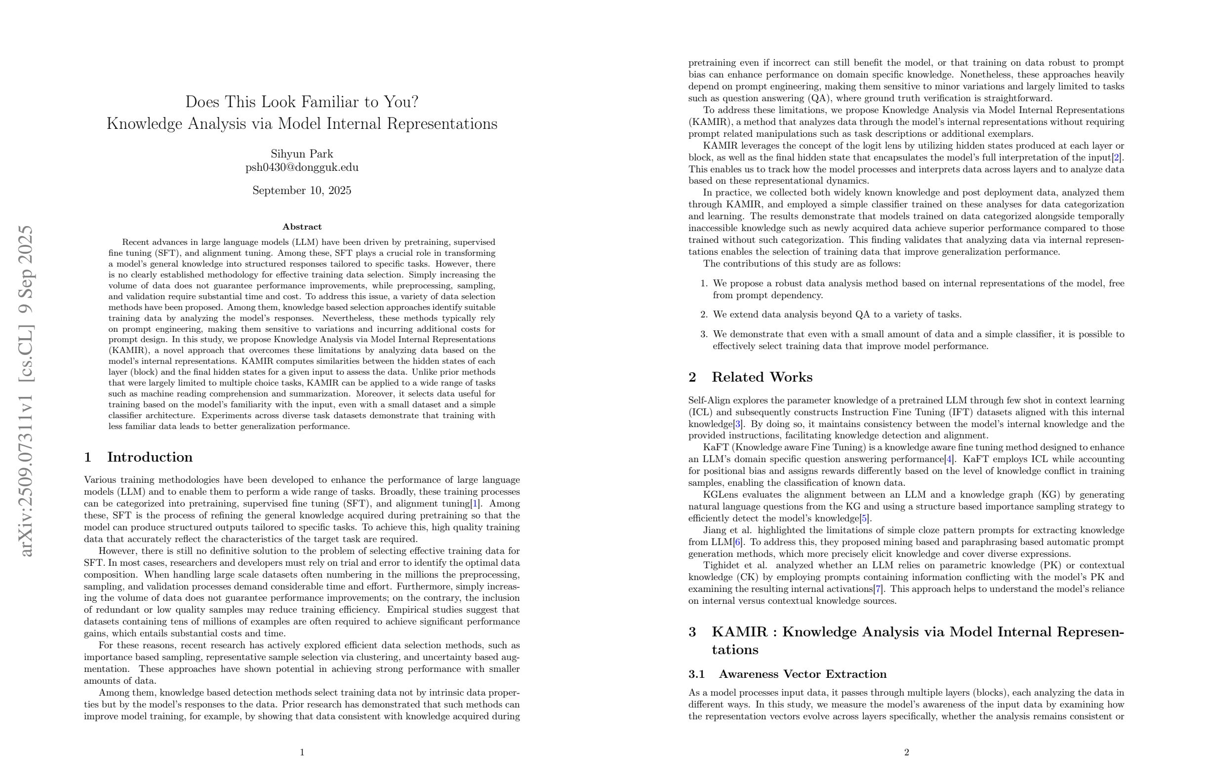 Does This Look Familiar to You? Knowledge Analysis via Model Internal Representations