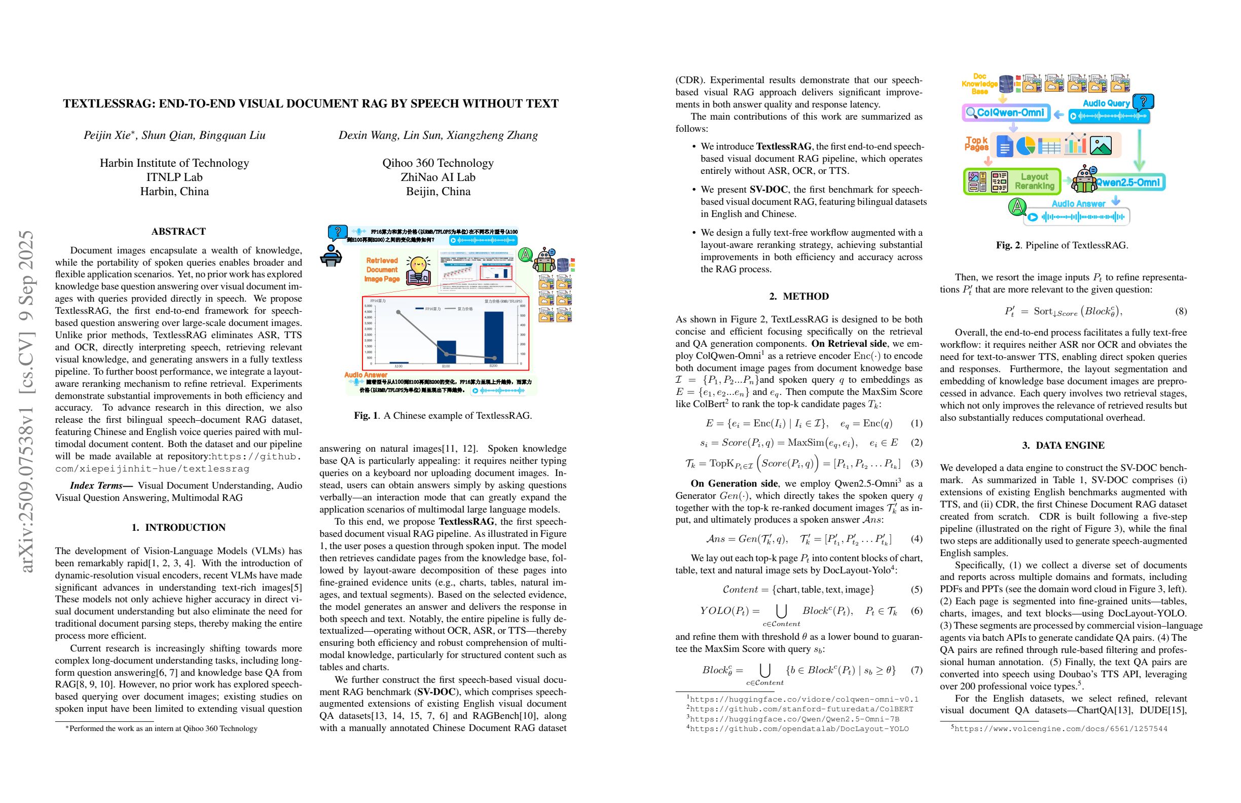 TextlessRAG: End-to-End Visual Document RAG by Speech Without Text