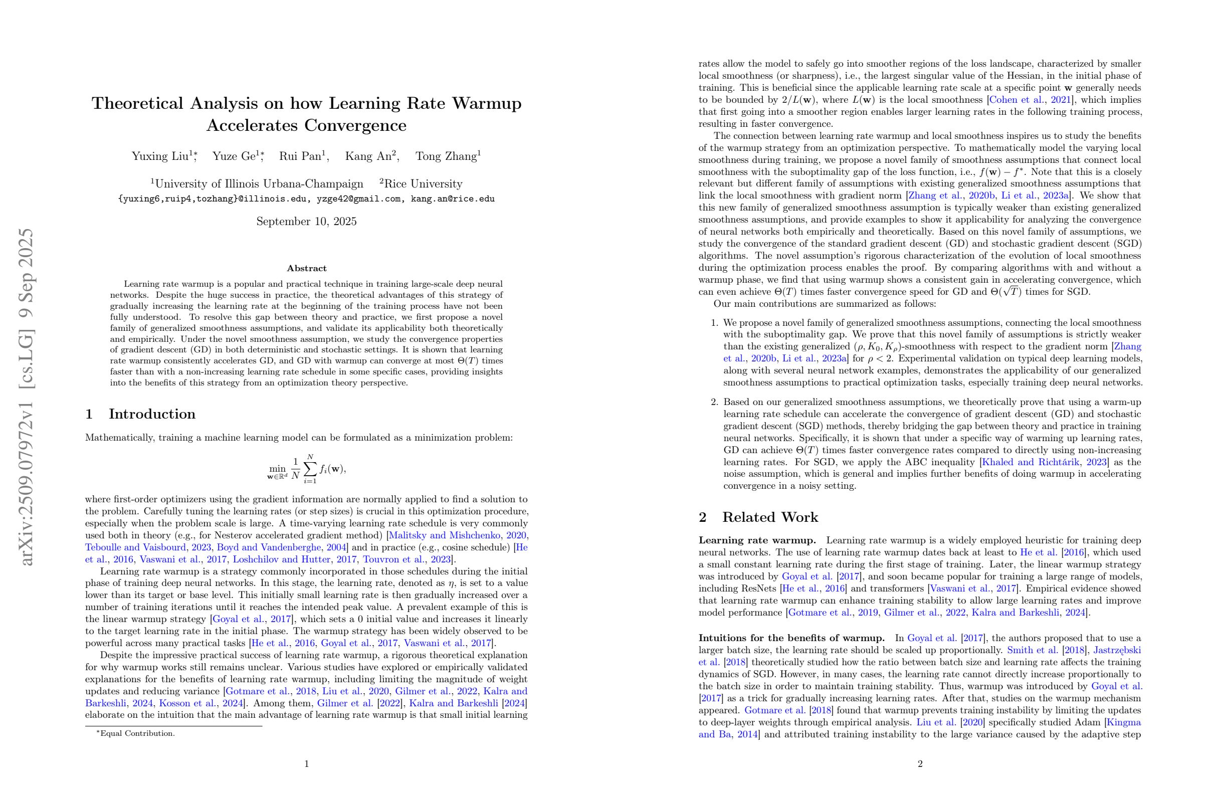 Theoretical Analysis on how Learning Rate Warmup Accelerates Convergence