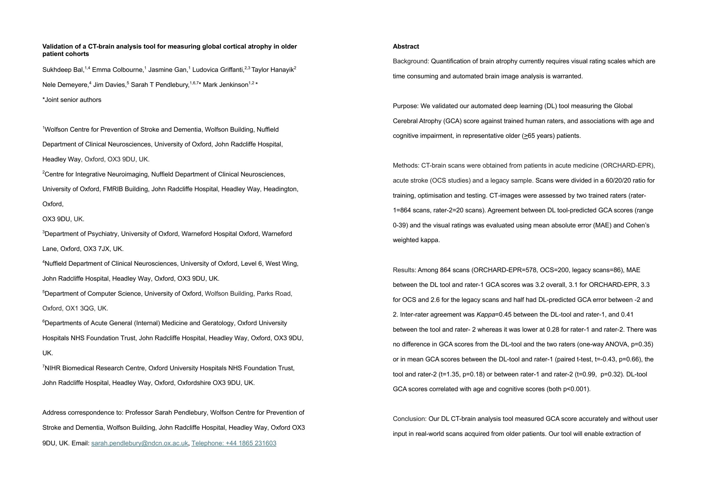 Validation of a CT-brain analysis tool for measuring global cortical ...