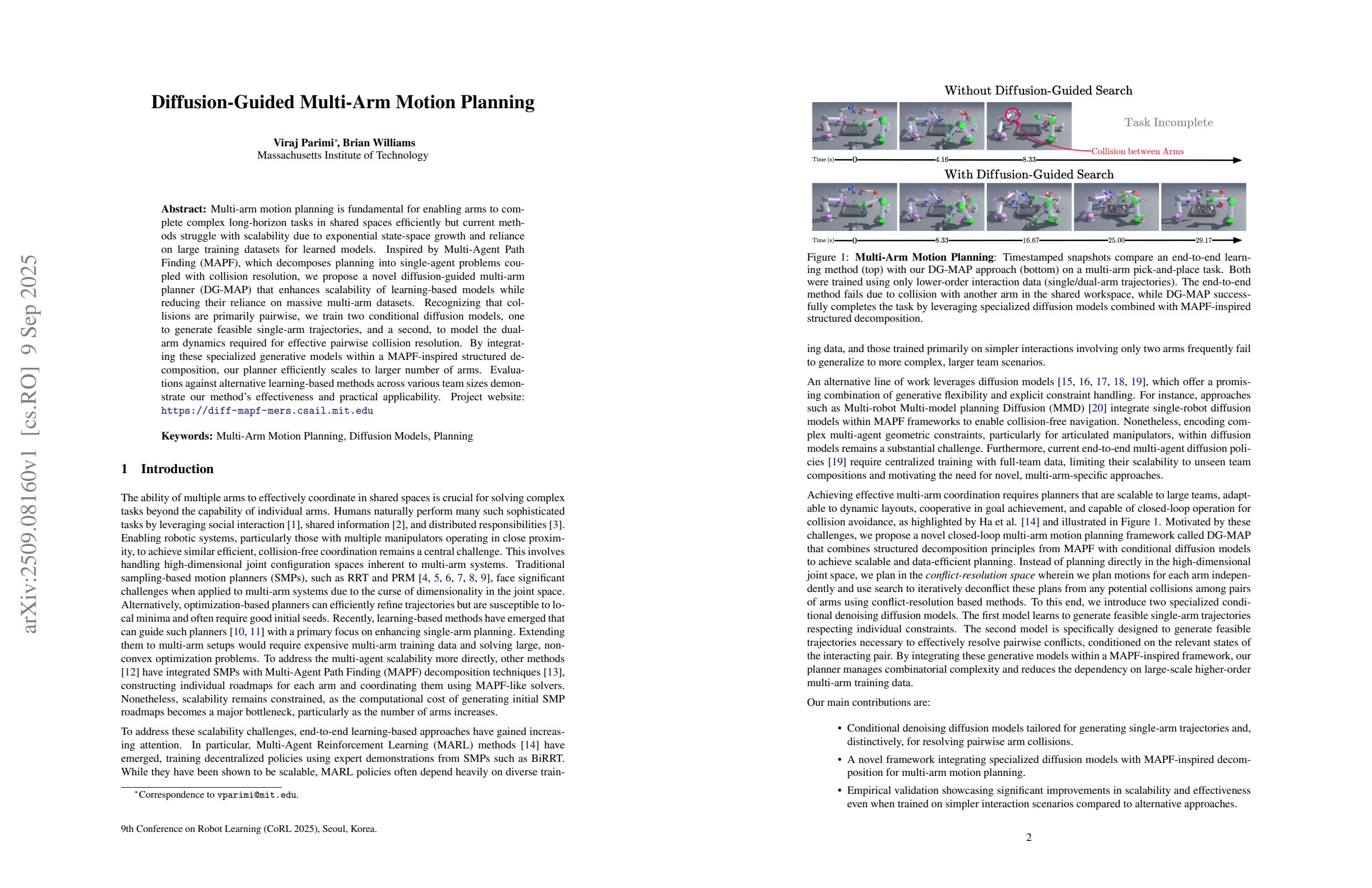 Diffusion-Guided Multi-Arm Motion Planning