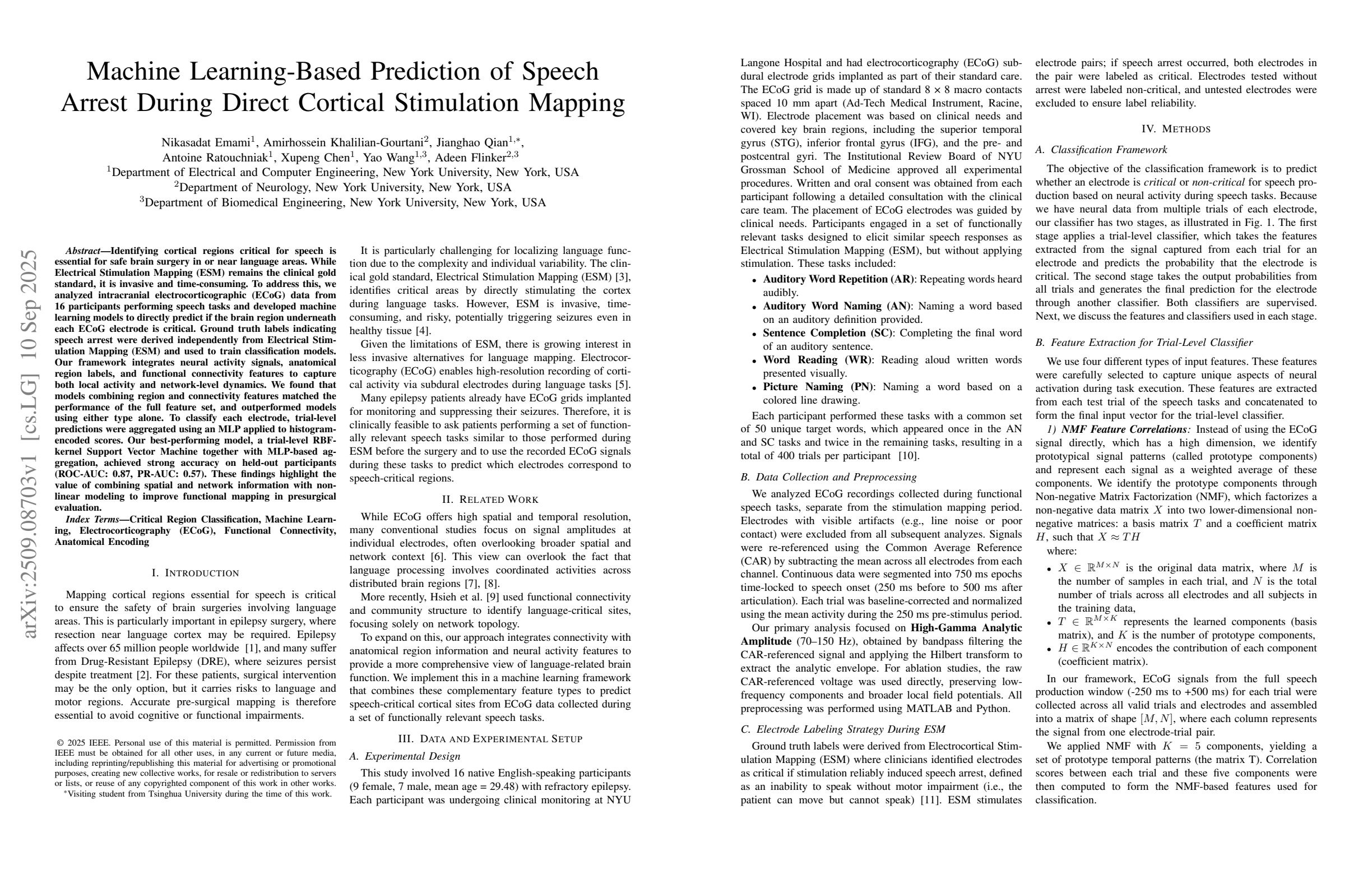 Machine Learning-Based Prediction of Speech Arrest During Direct Cortical Stimulation Mapping