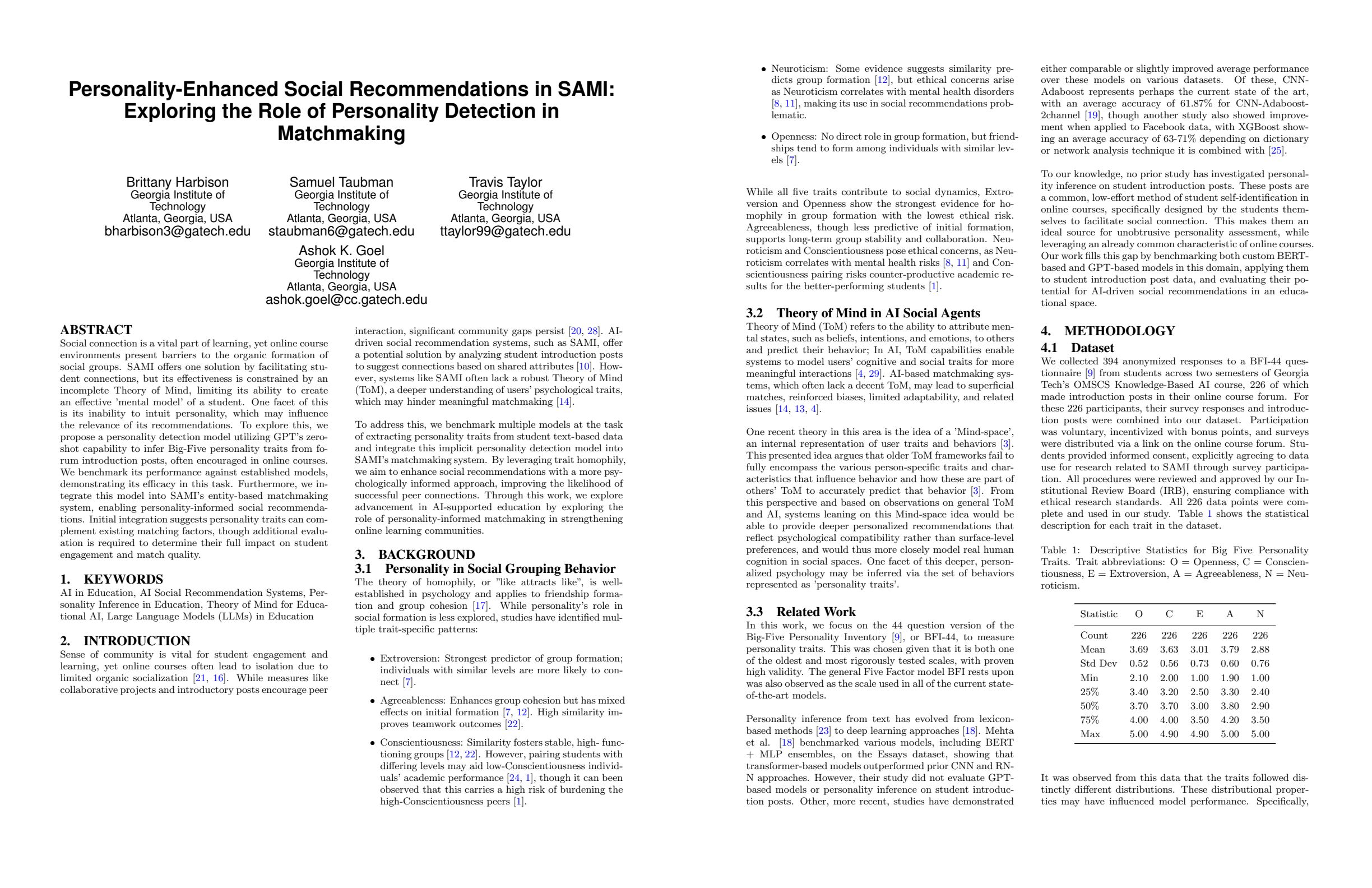Personality-Enhanced Social Recommendations in SAMI: Exploring the Role ...