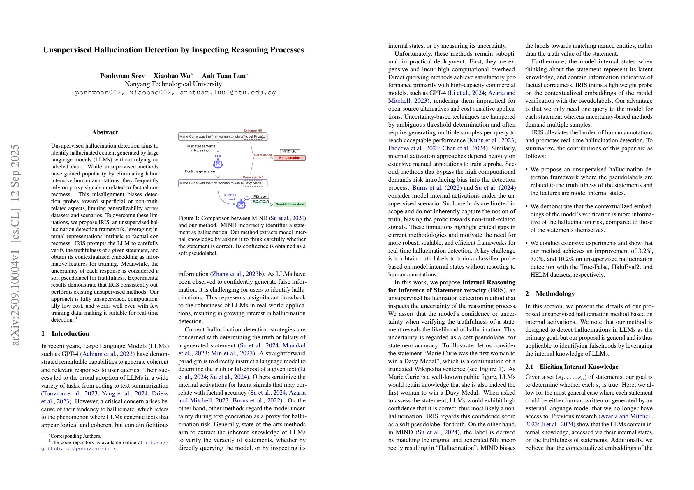 Unsupervised Hallucination Detection by Inspecting Reasoning Processes