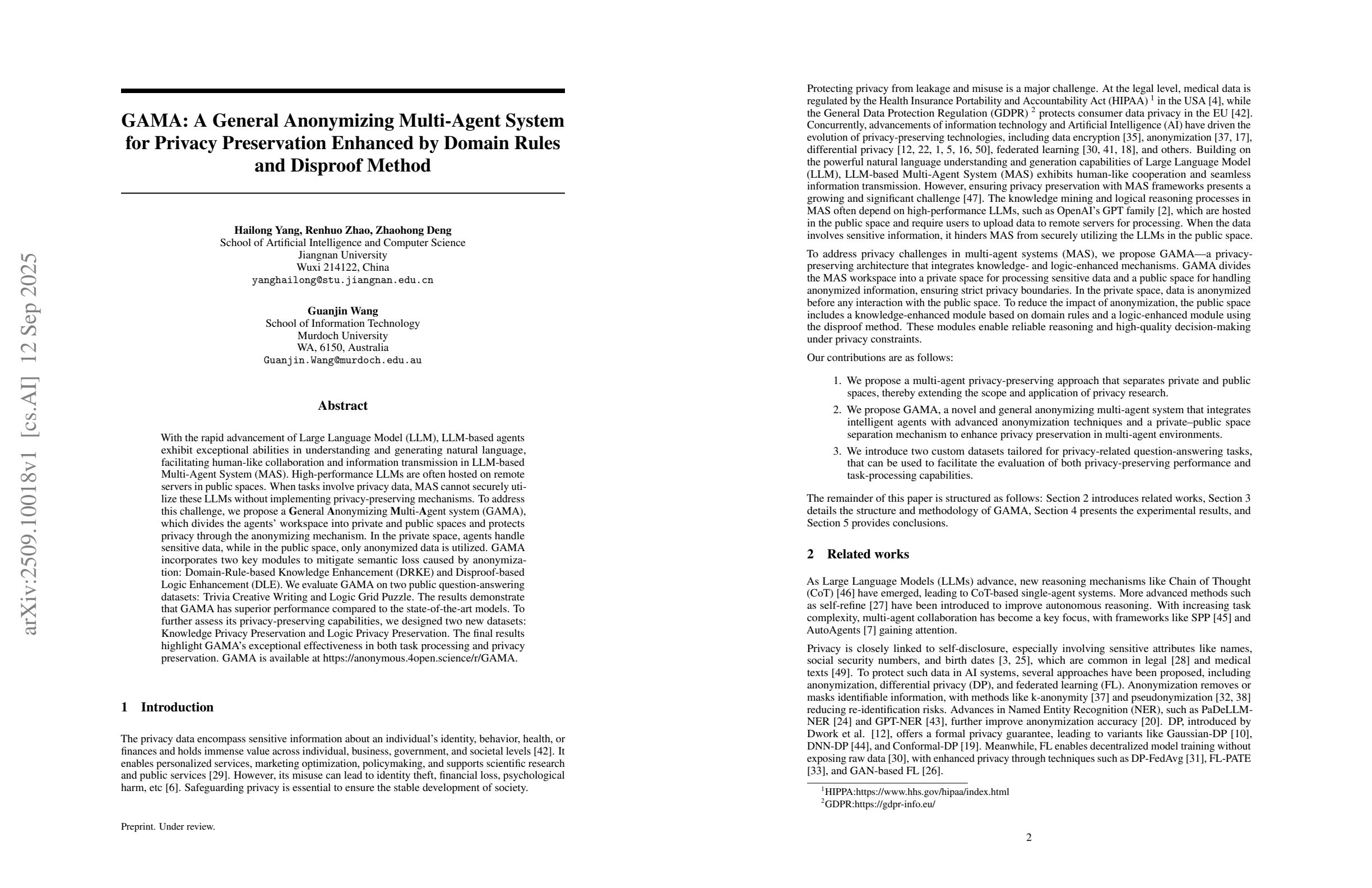 GAMA: A General Anonymizing Multi-Agent System for Privacy Preservation ...