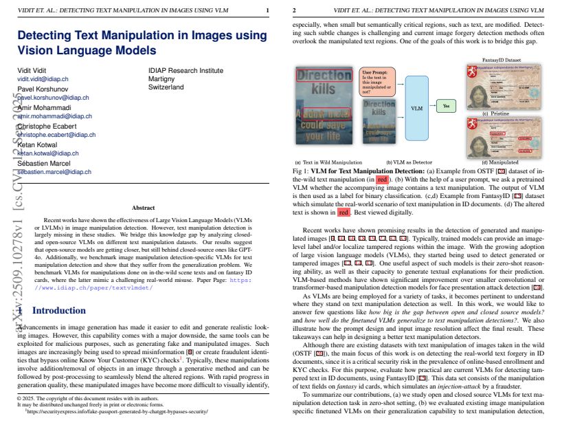 Detecting Text Manipulation in Images using Vision Language Models