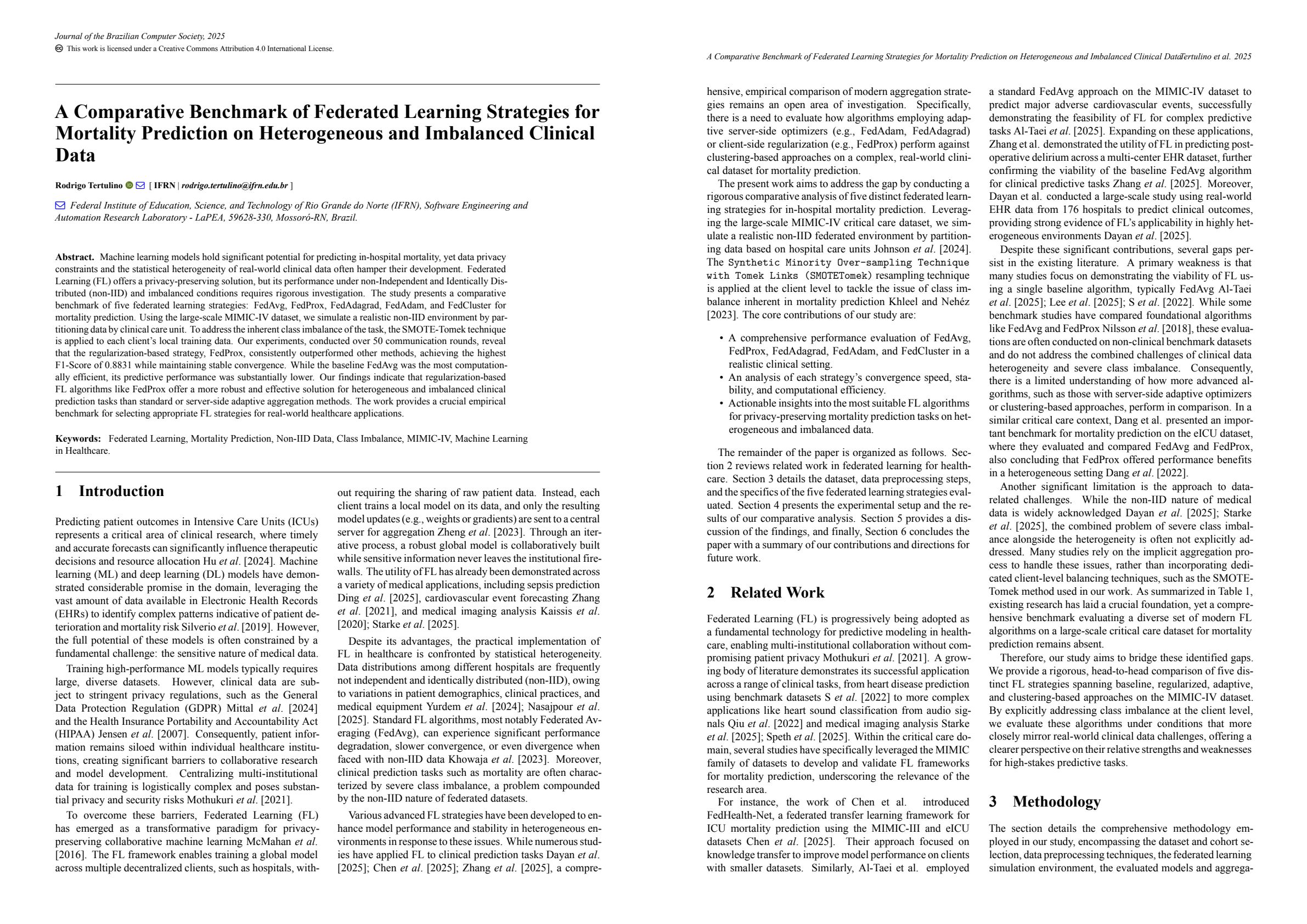 A Comparative Benchmark of Federated Learning Strategies for Mortality ...