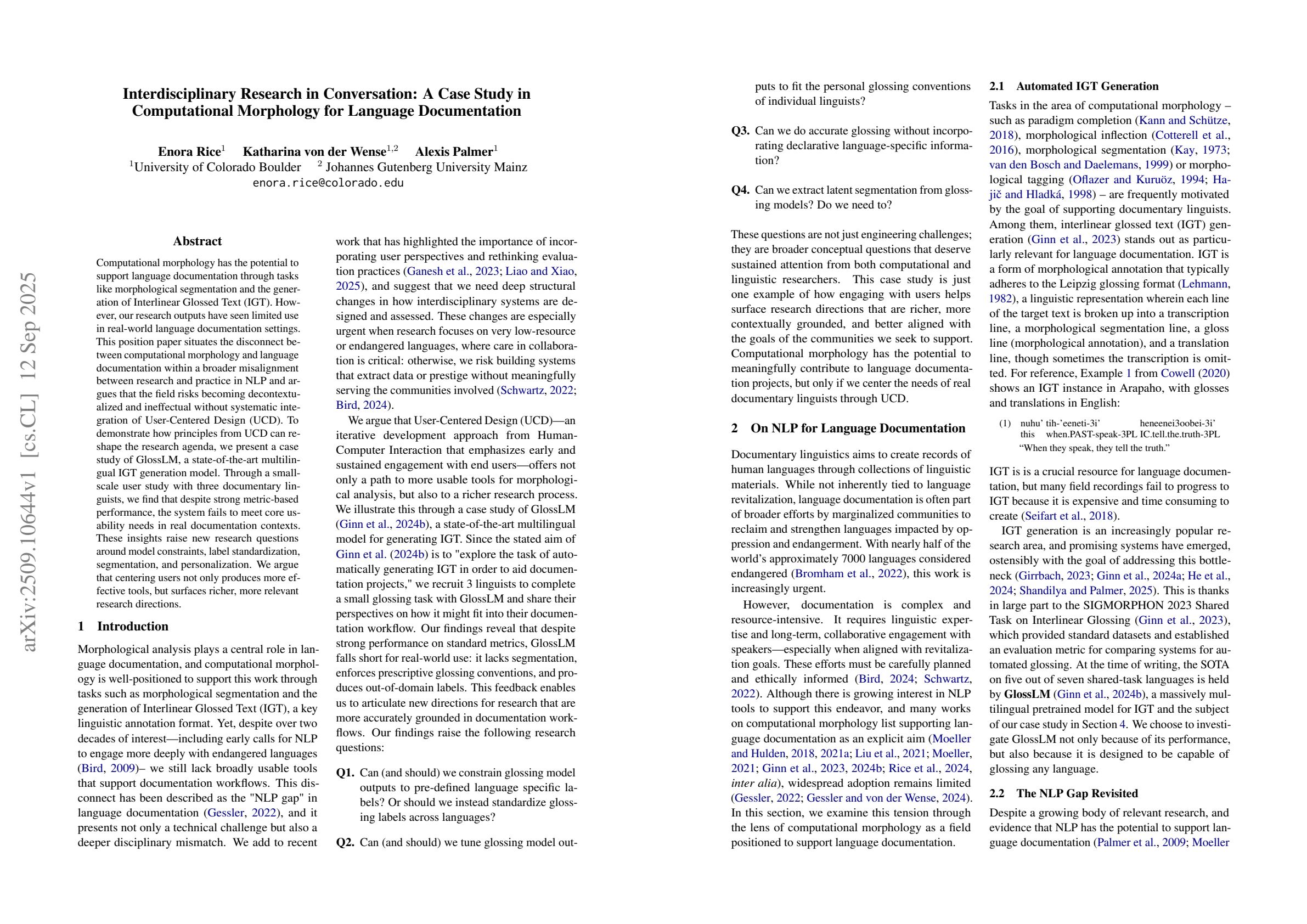 Interdisciplinary Research in Conversation: A Case Study in Computational Morphology for ...
