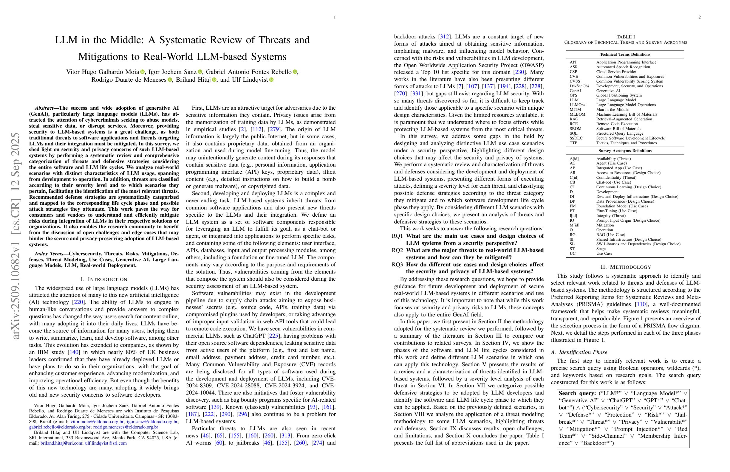 LLM in the Middle: A Systematic Review of Threats and Mitigations to ...