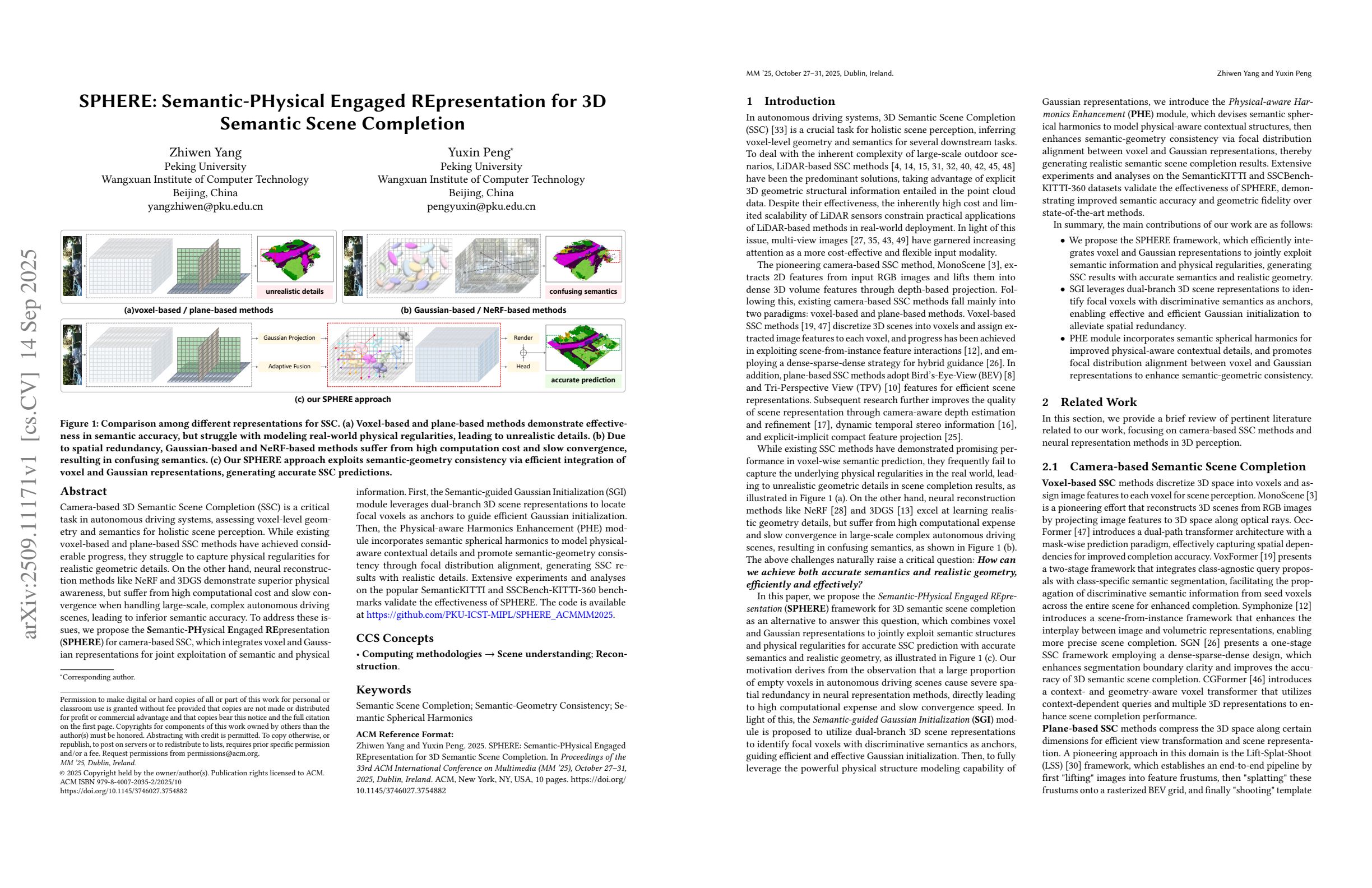 SPHERE: Semantic-PHysical Engaged REpresentation for 3D Semantic Scene Completion