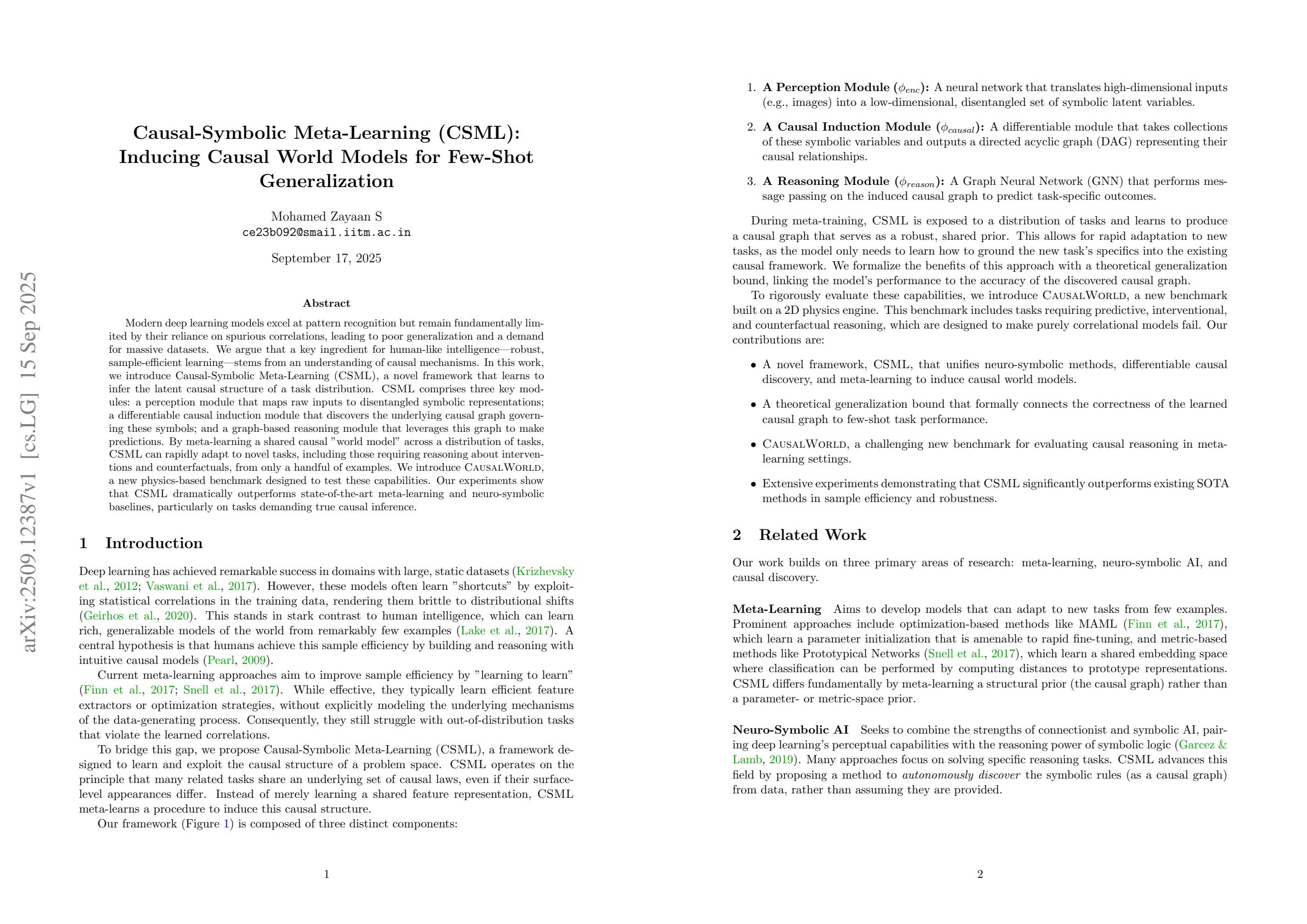 Causal-Symbolic Meta-Learning (CSML): Inducing Causal World Models for Few-Shot Generalization