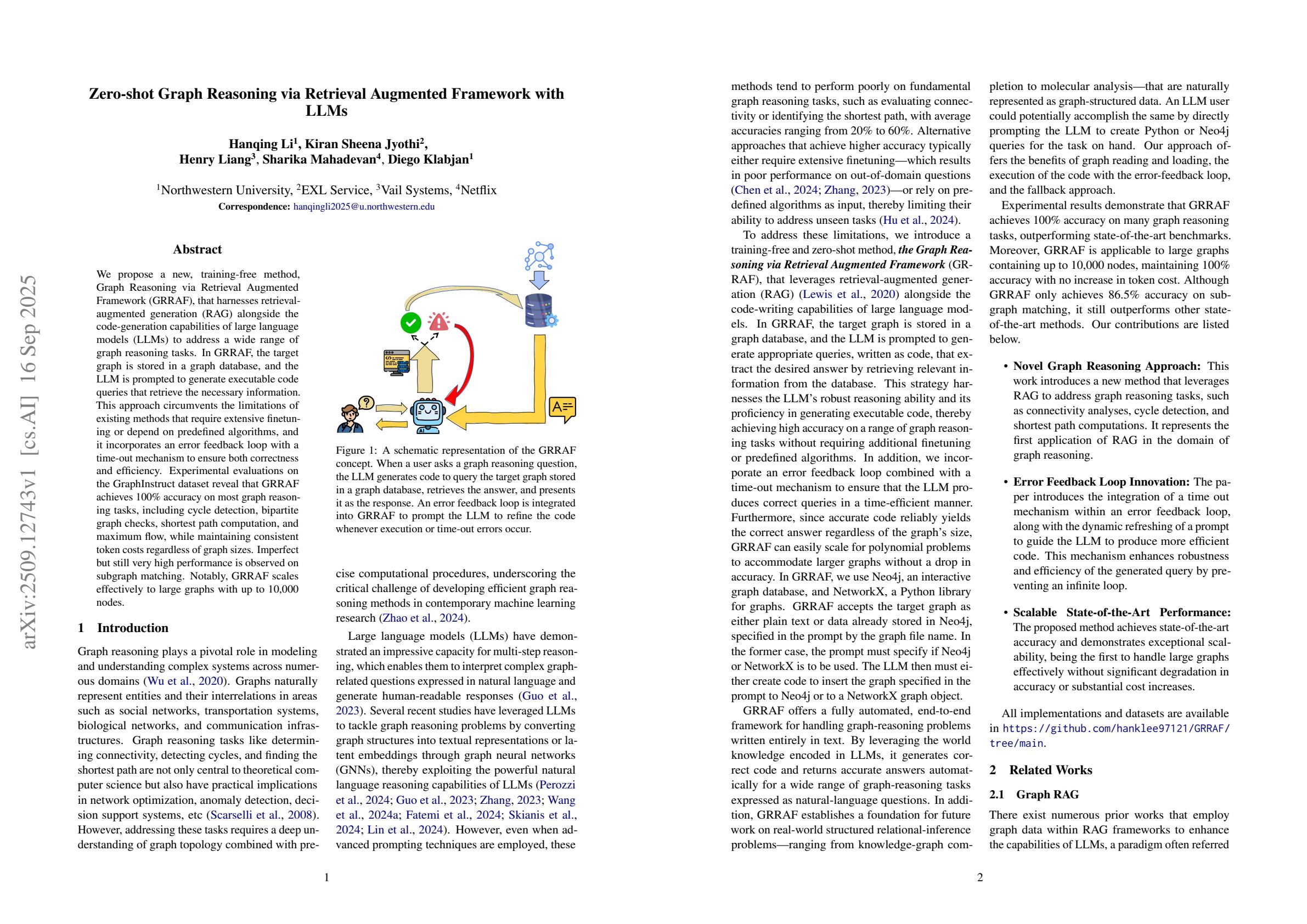 Zero-shot Graph Reasoning via Retrieval Augmented Framework with LLMs