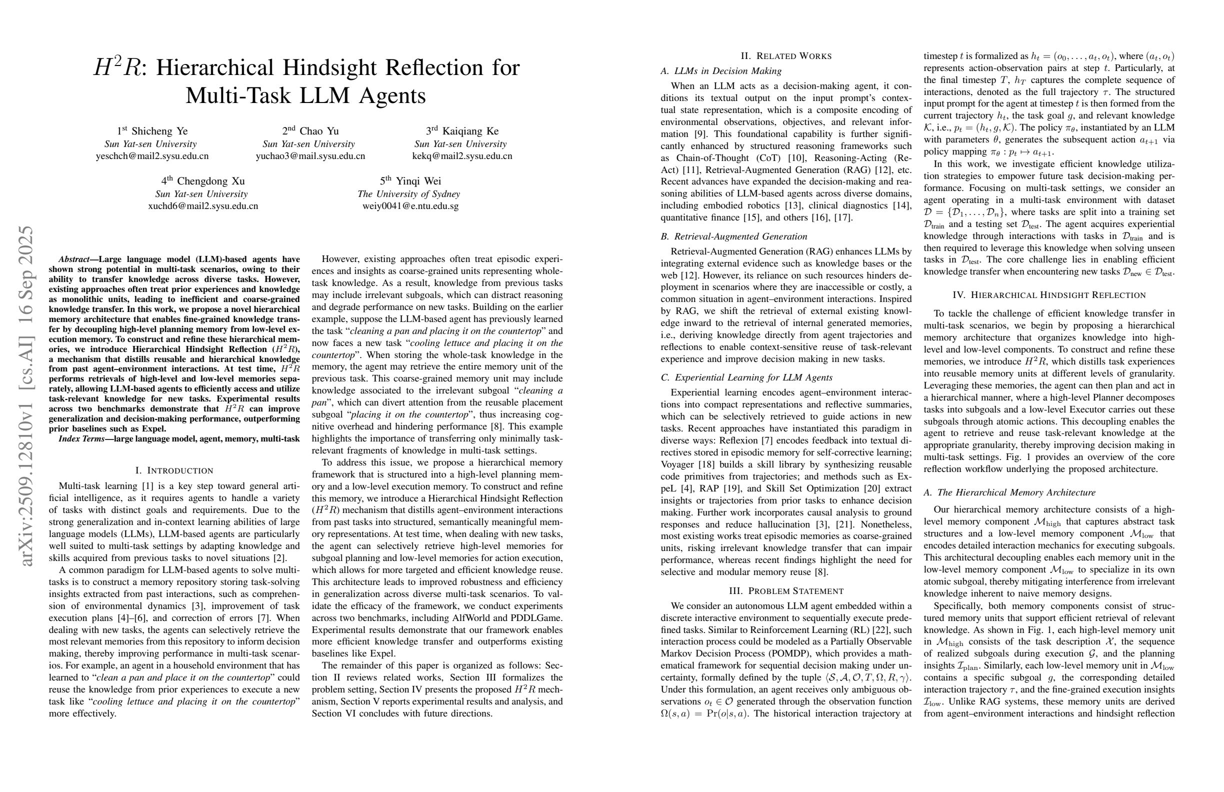H$^2$R: Hierarchical Hindsight Reflection for Multi-Task LLM Agents